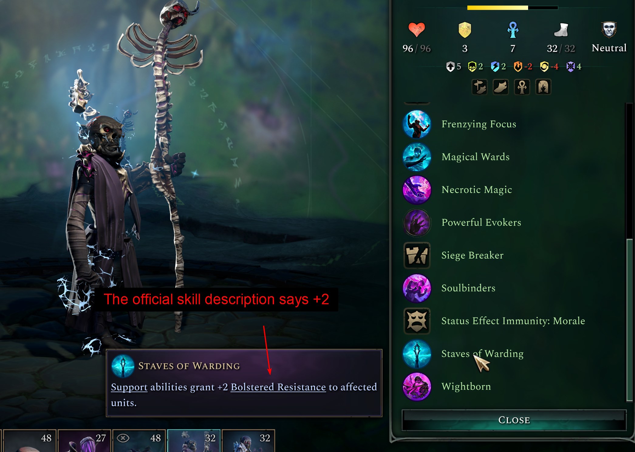 Confirmed - Staves of warding side effect description is incorrect in the skills it affects ...
