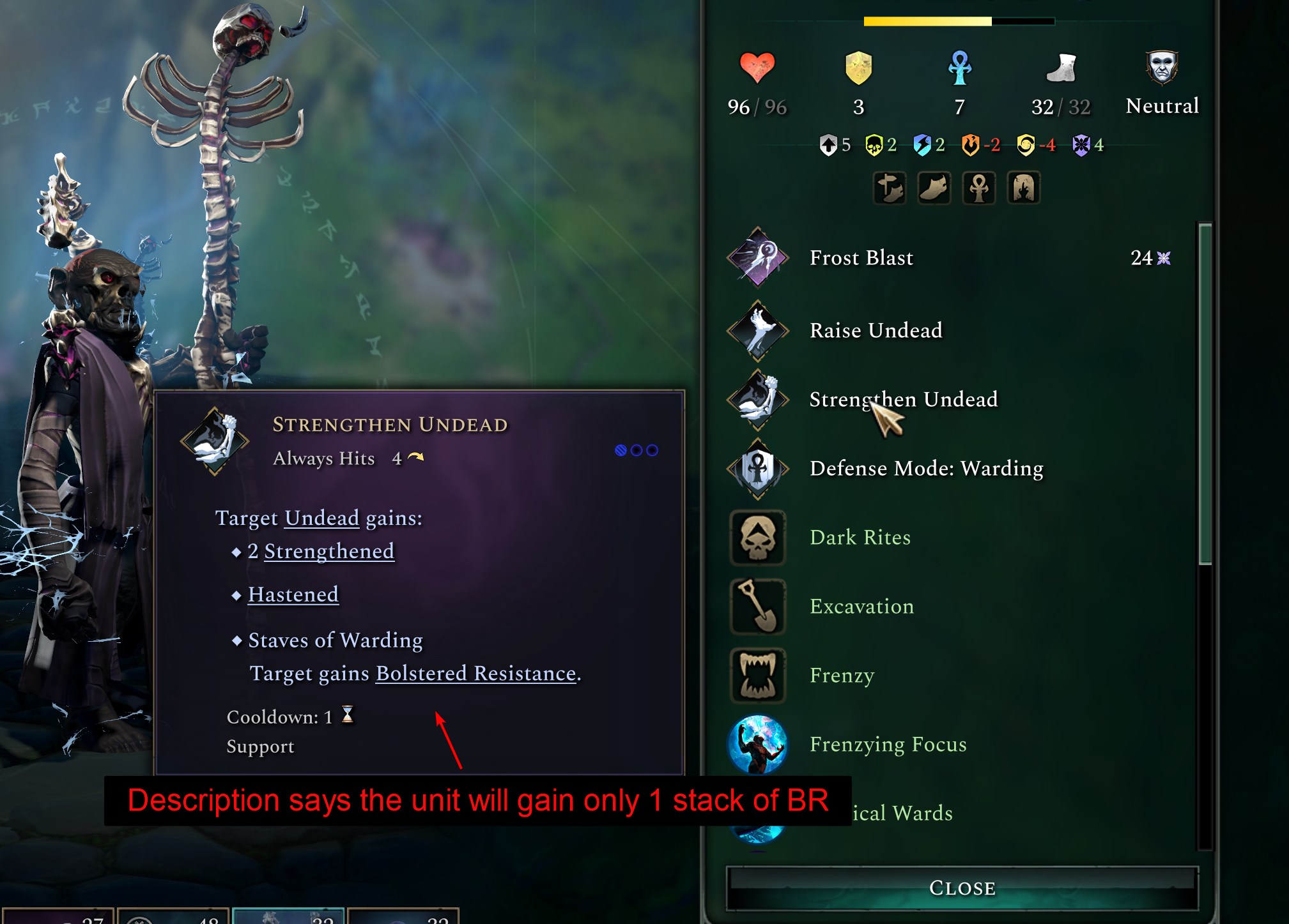 Confirmed - Staves of warding side effect description is incorrect in the skills it affects ...