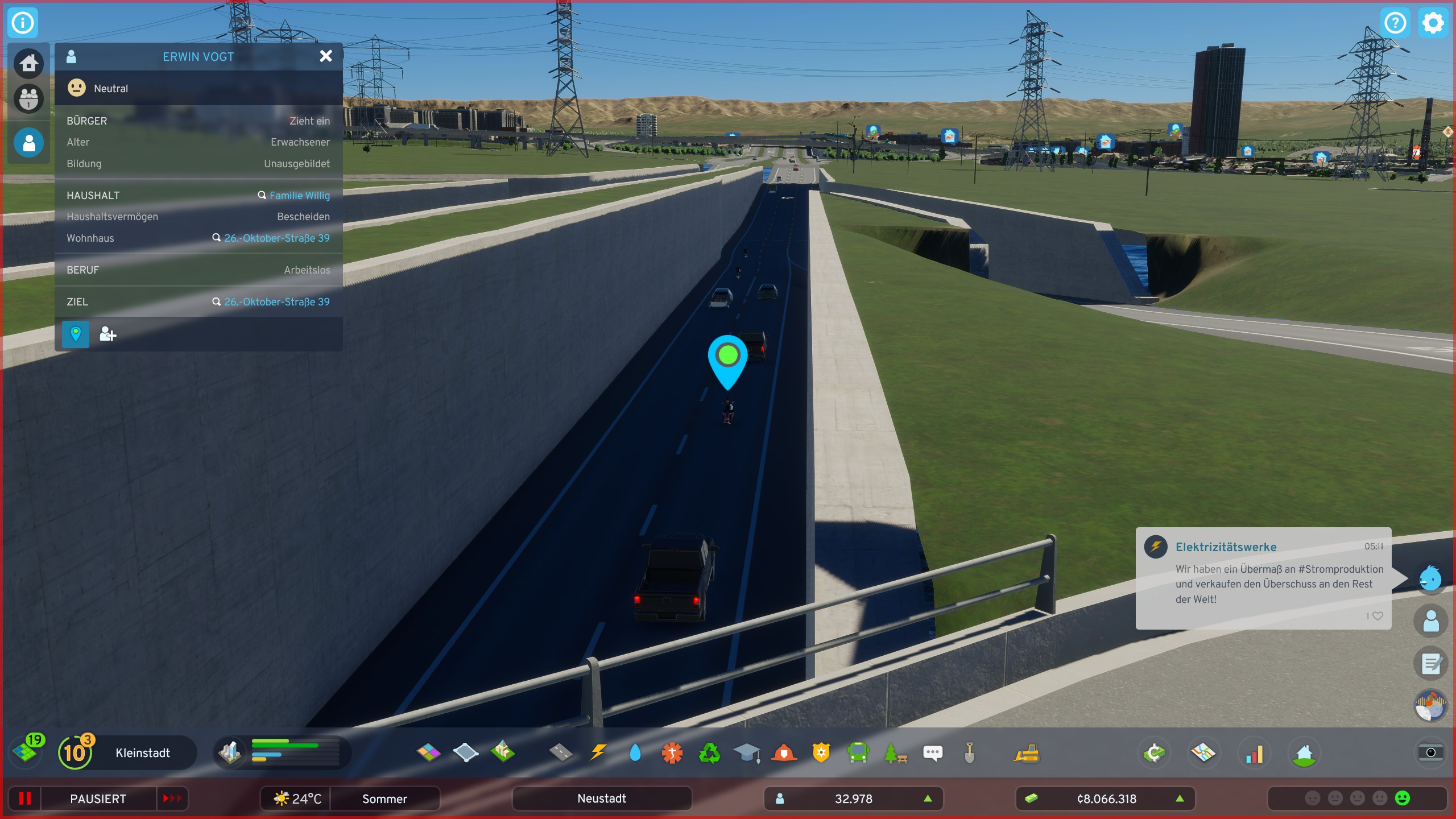 Lowered motorway has grass cover instead of open cover at certain ...