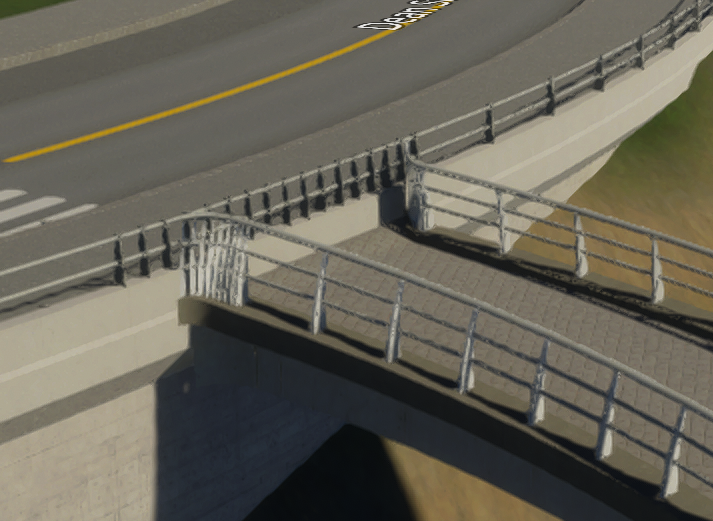 Pedestrian bridges connected to retaining wall side of street do not ...