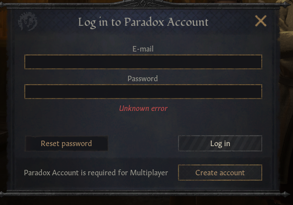 Unknown Error When Trying to Log In [Windows] | Paradox Interactive Forums