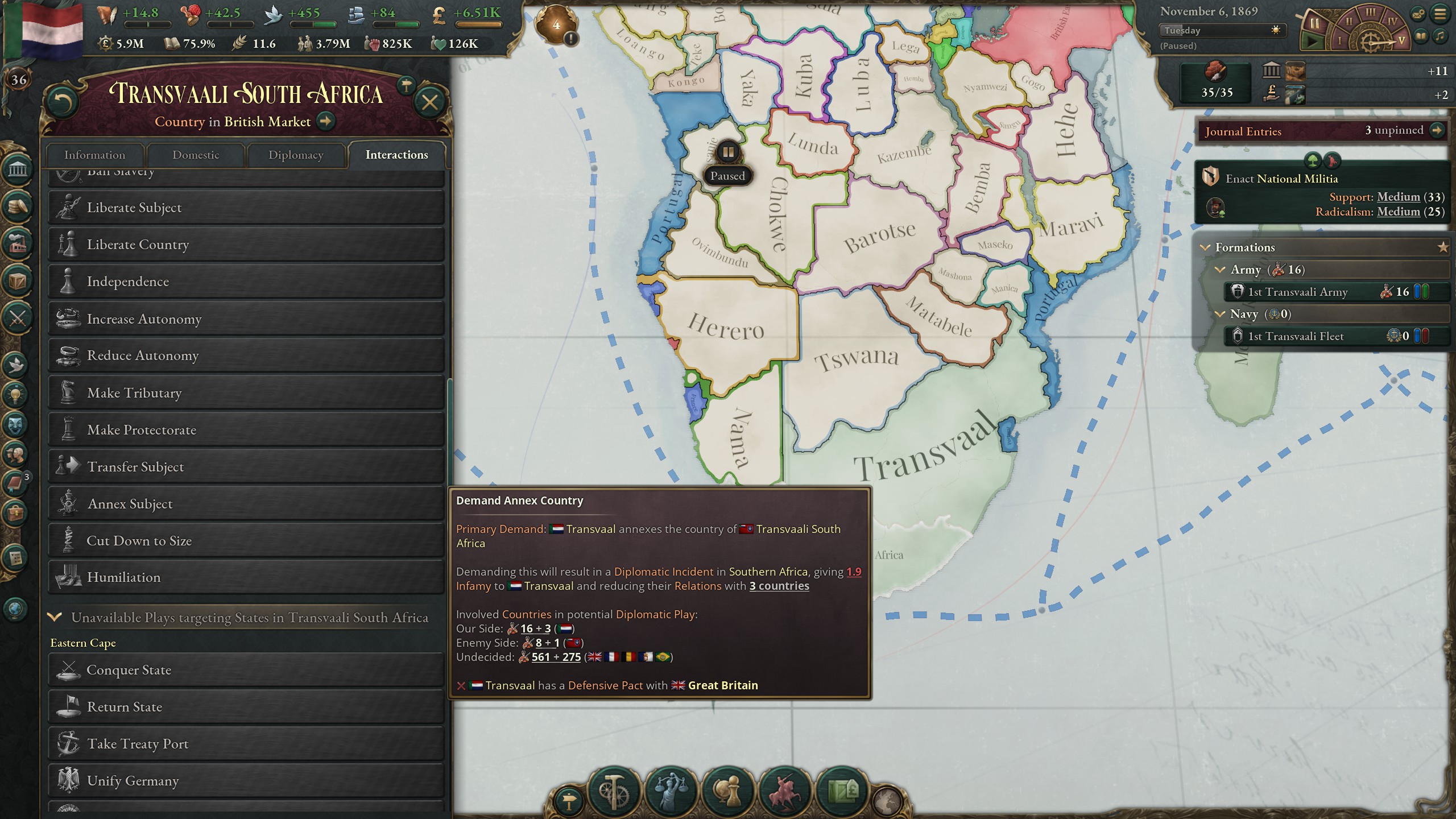 Why can't I annex my subject because I have a defensive pact with ...