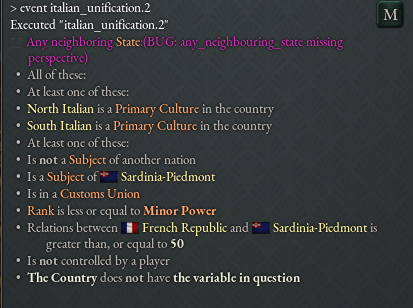 Italian unification event does not trigger on subjects, only customs ...
