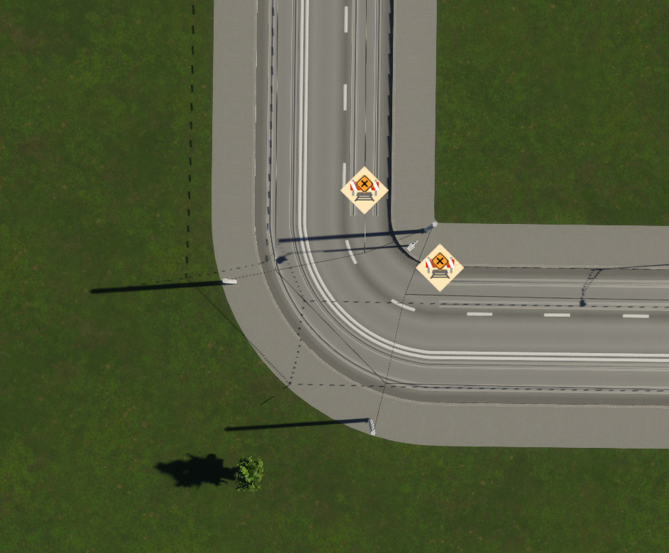 3-lane roads cannot connect inner side tram line at angles