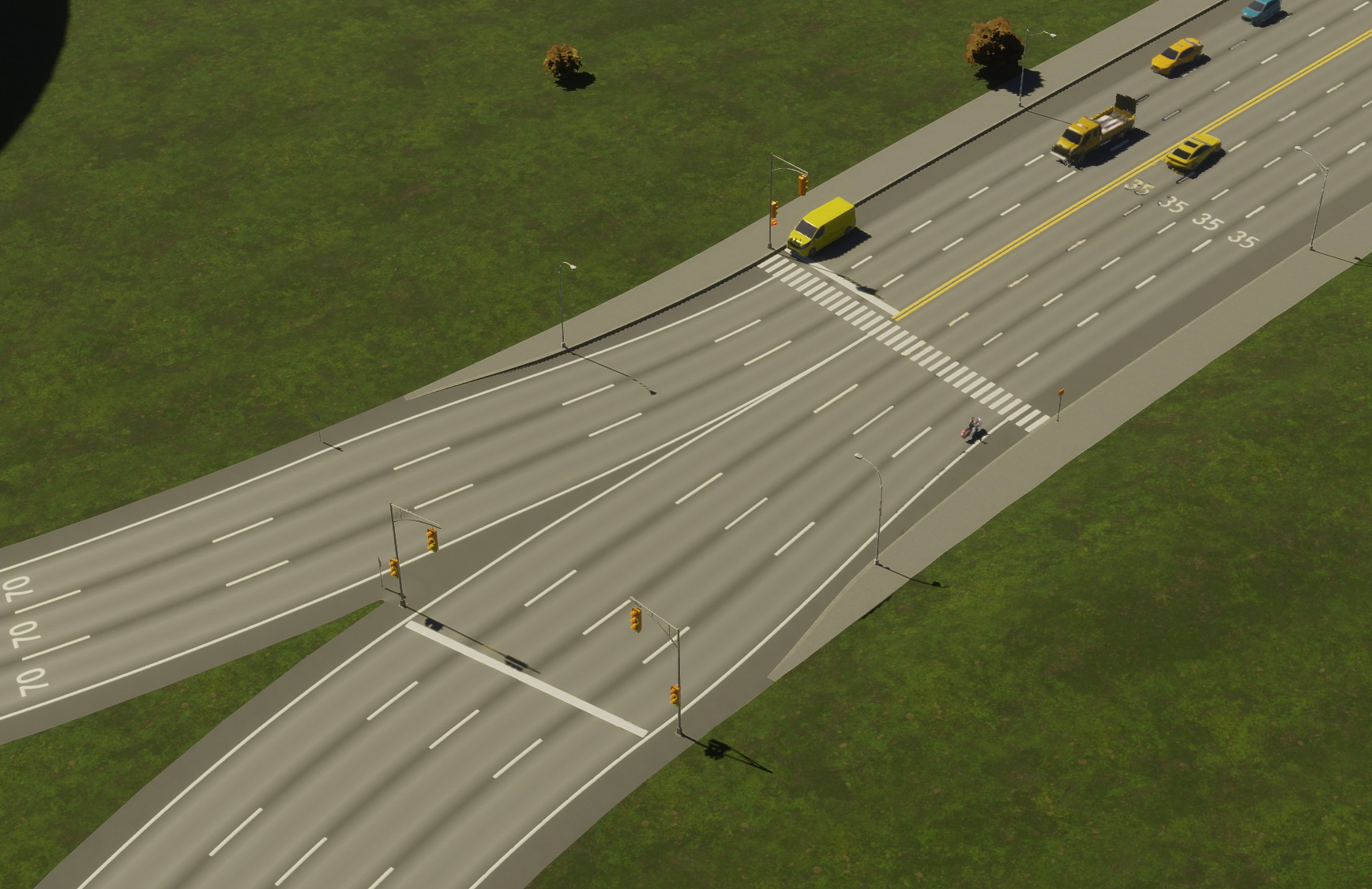 Roads which merge without the need for traffic control have stop lights ...