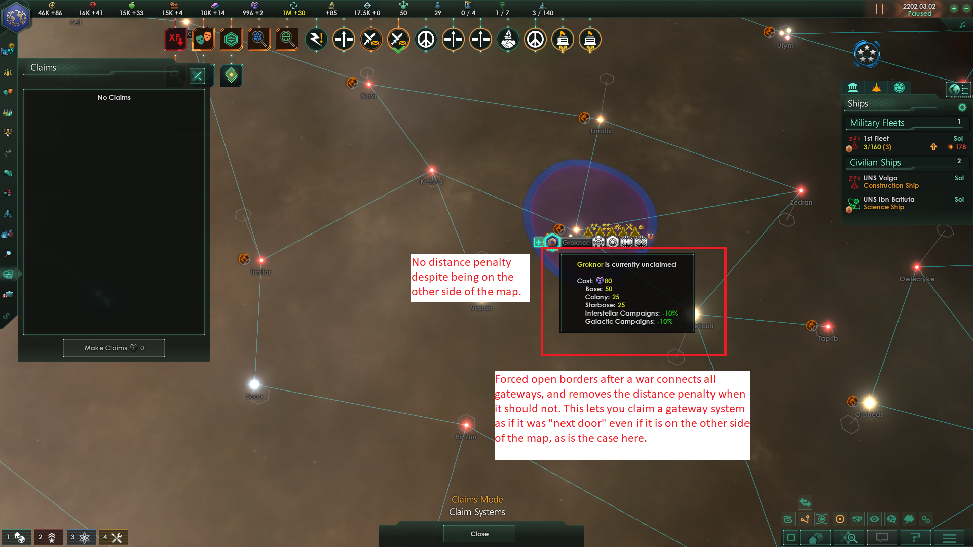 Stellaris - 3.10.4 [e9b6] : After a war, forced open borders allows you to claim enemy systems ...