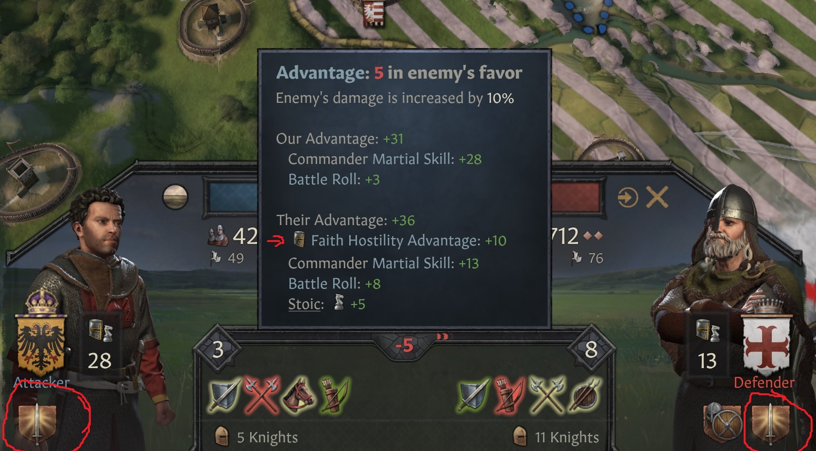 Holy Warrior's Faith Hostility advantage counts in a battle between ...