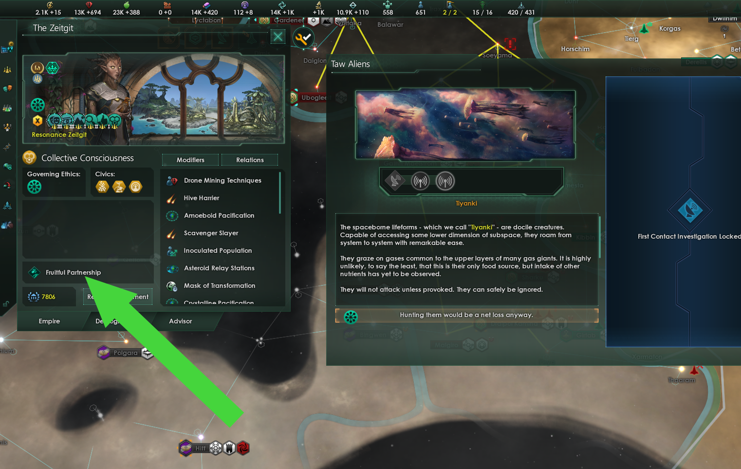Stellaris - [3.11.2][5f4a] Fruitful Partnership triggers first contact with Tiyanki later in the ...