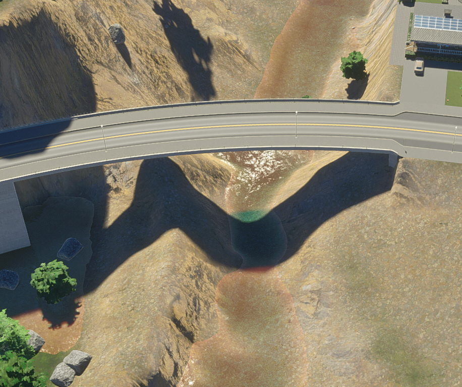 A bug where when polluted water passes under a bridge, the area over the shadow of the bridge ...