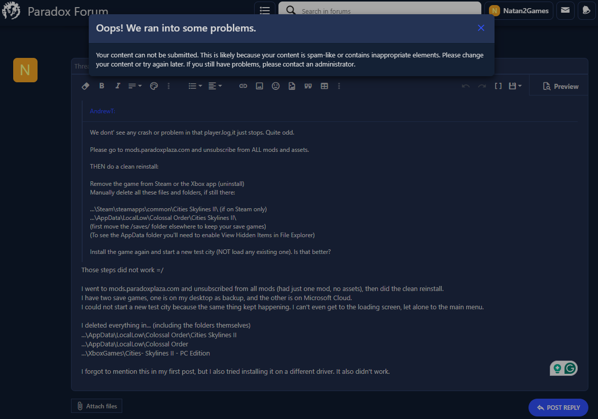 Game won't show the loading screen past launcher, then CTD. | Paradox ...