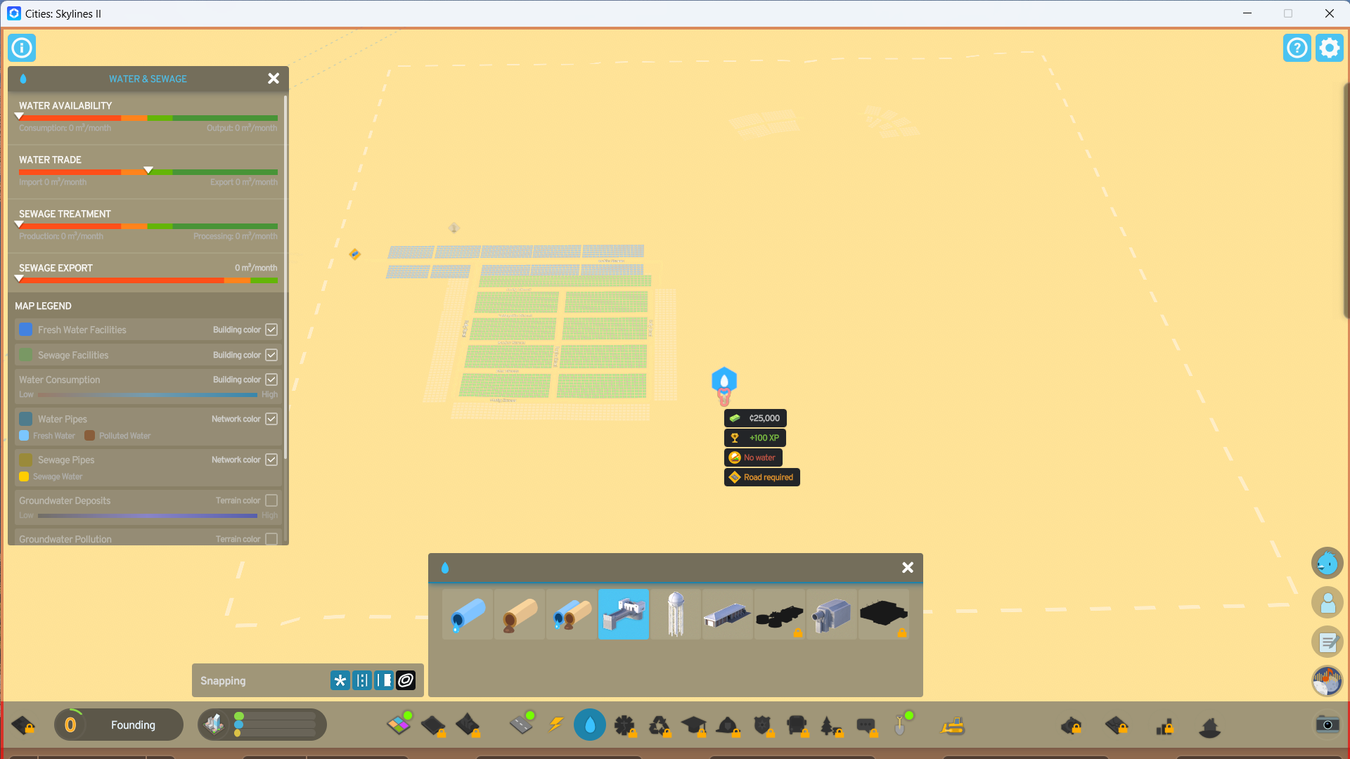 Opening any of the menus to place roads, infastructure, or landscaping ...