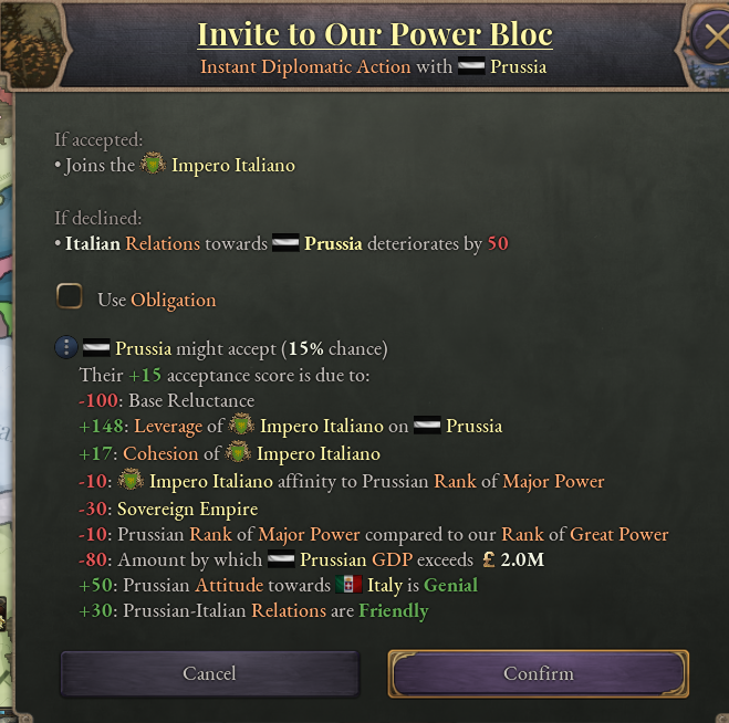 Confirmed - Using an obligation to add someone to your power bloc does ...