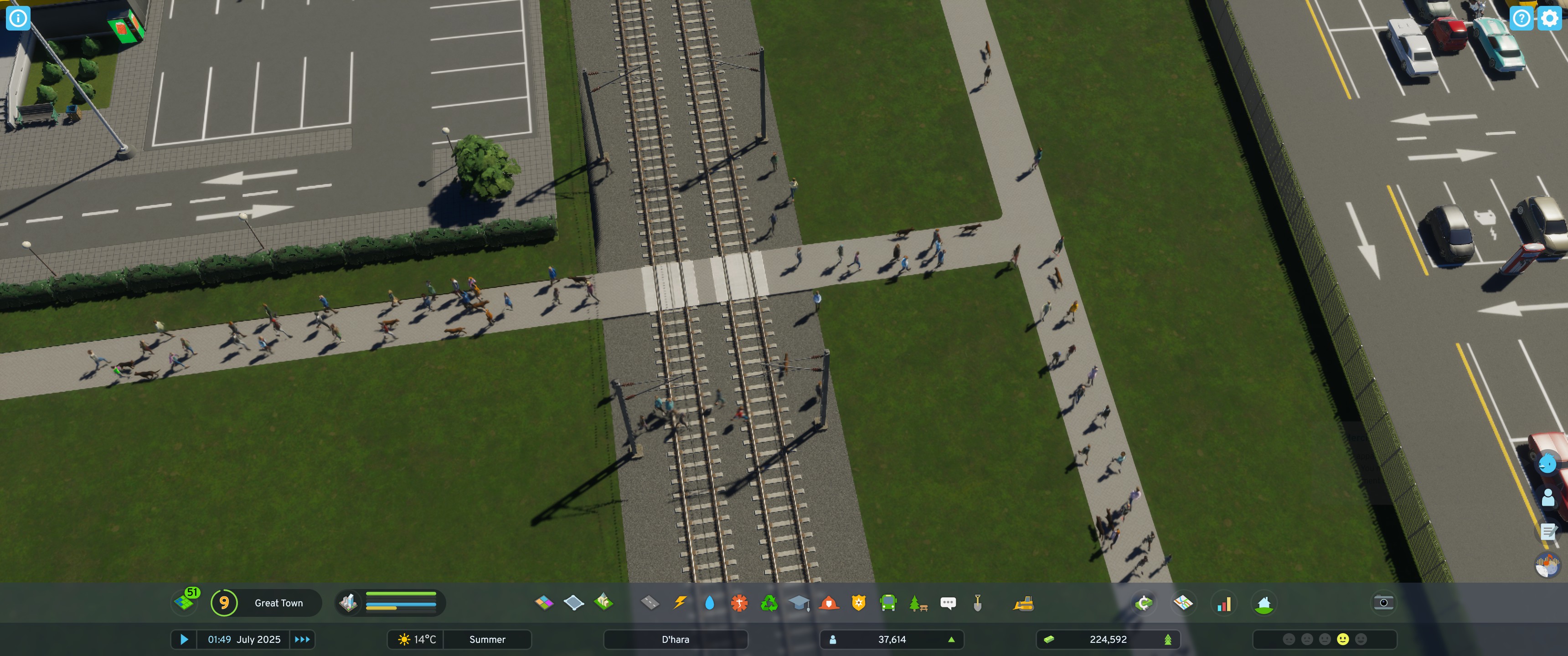 Pedestrian path crossing railroads has pedestrians going around the ...