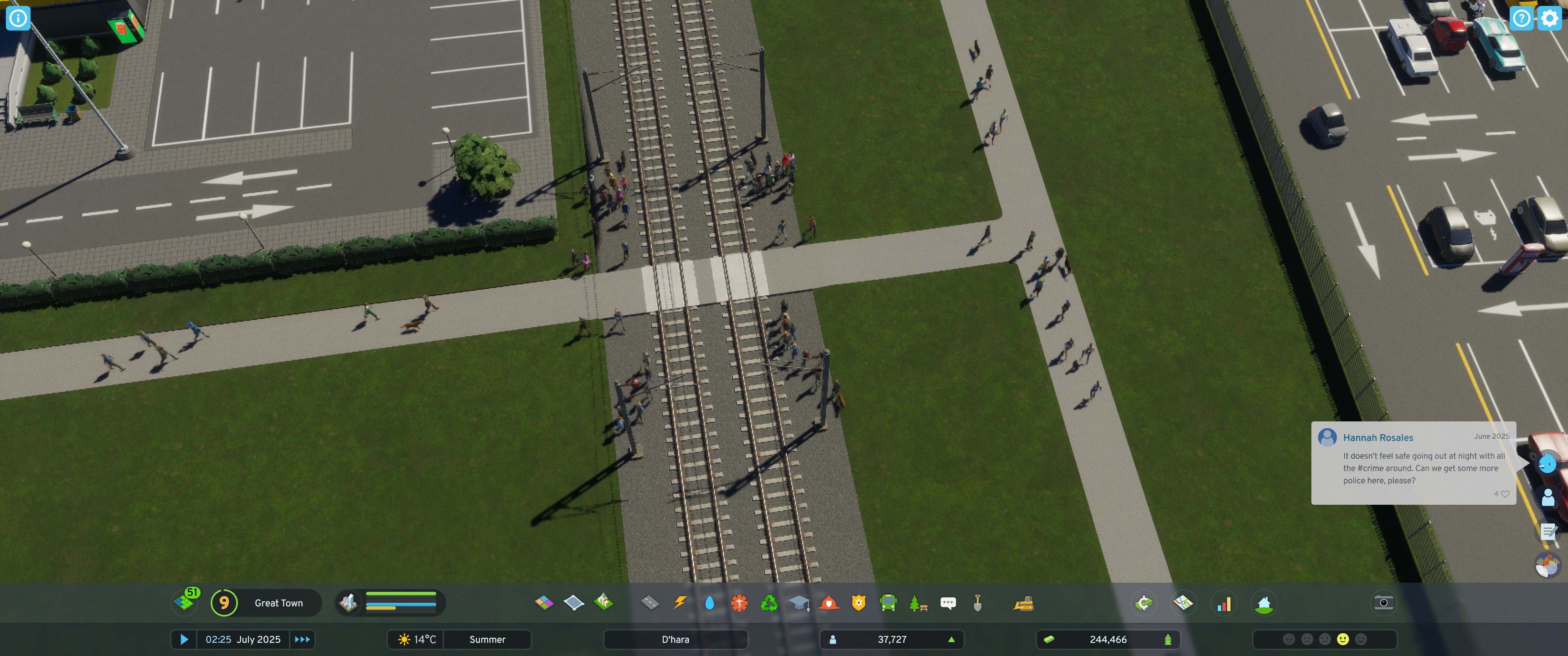 Pedestrian path crossing railroads has pedestrians going around the ...