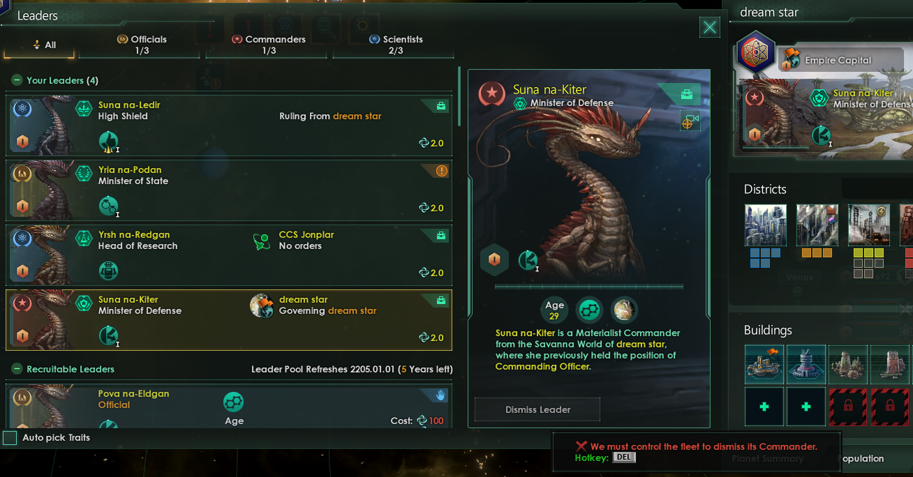why if admiral is governor of planet and I try to dismiss, it says "we ...
