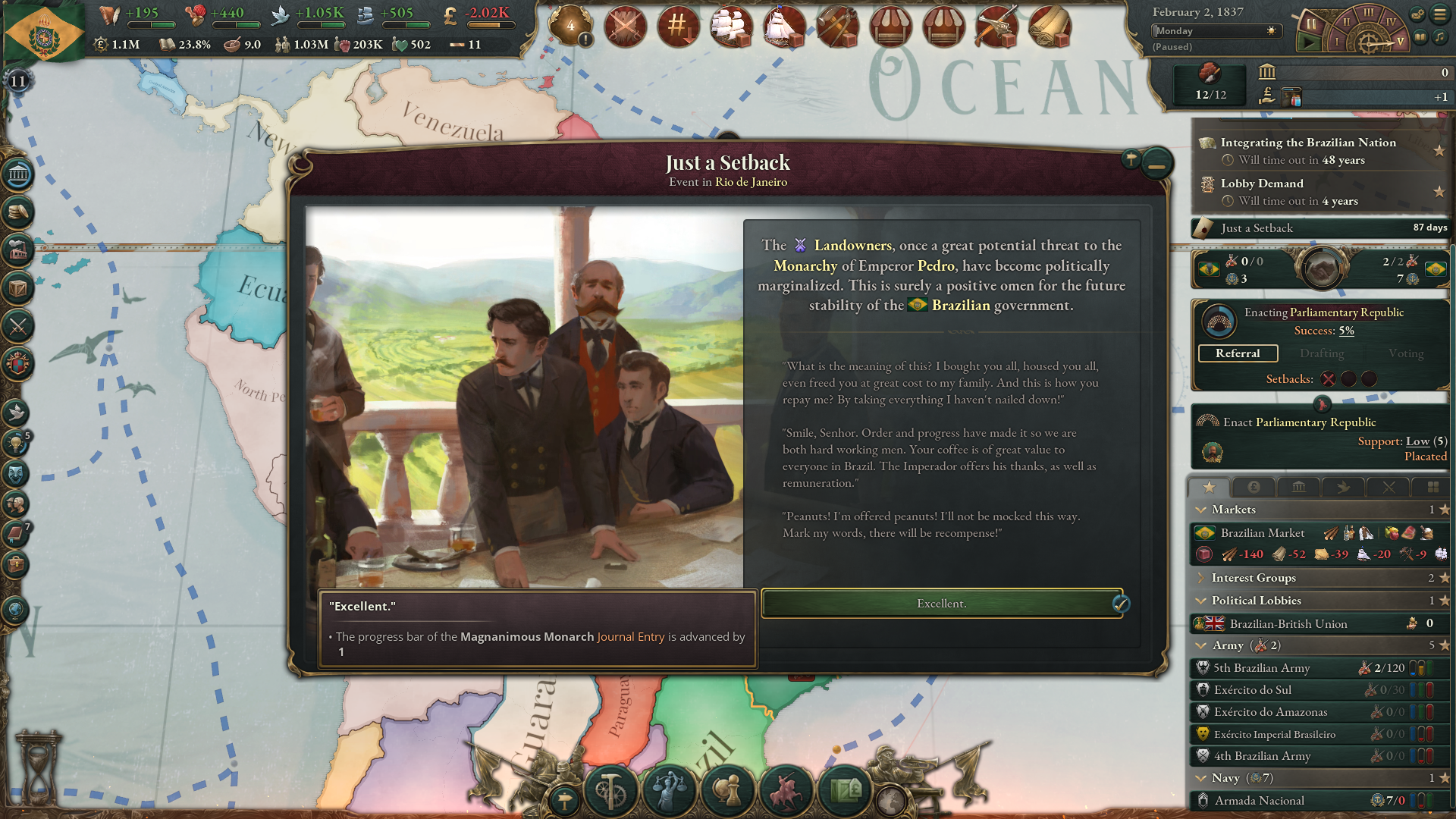 Let's complete Brazil's 'Magnanimous Monarch' journal as quickly as ...
