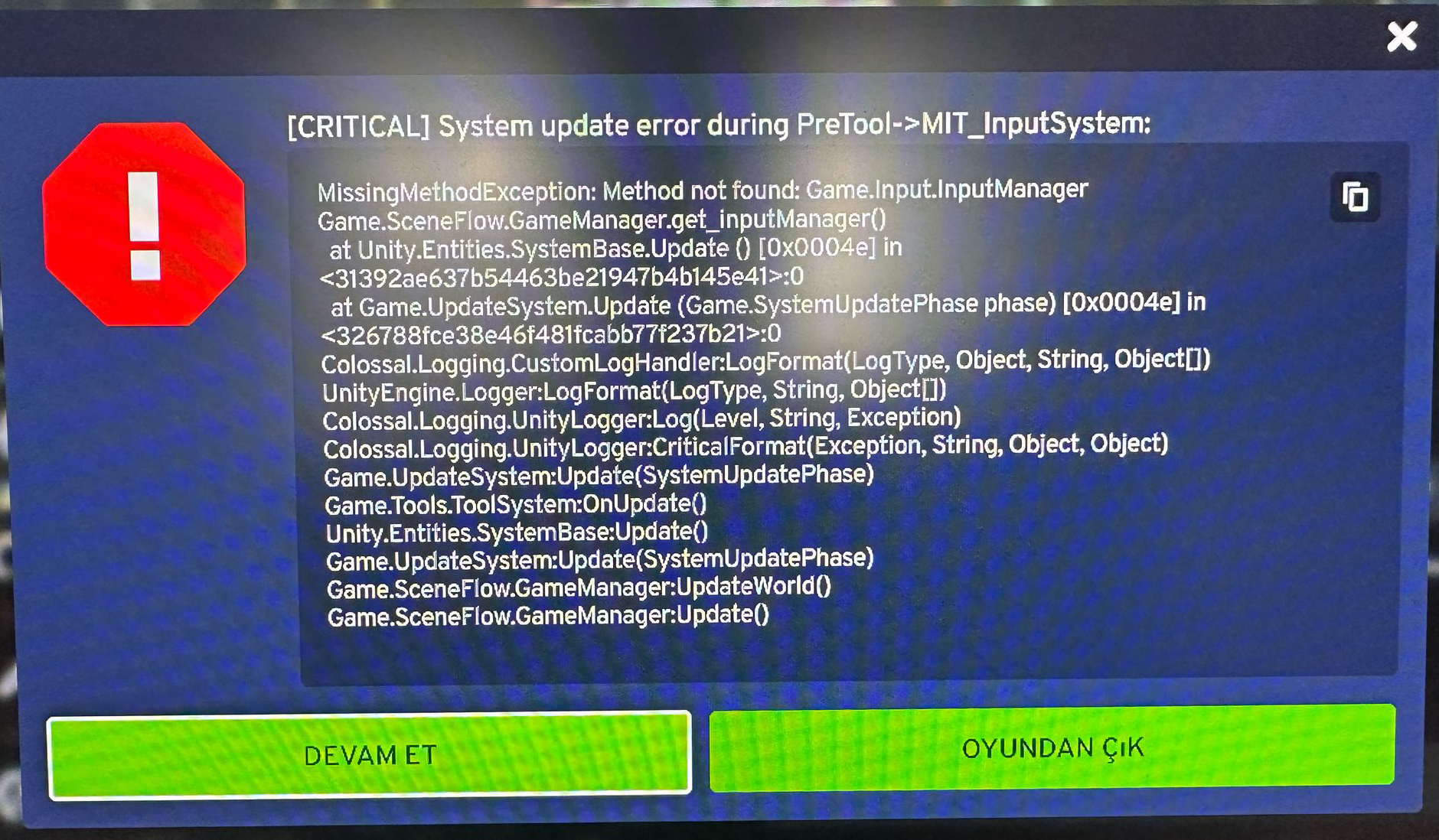 [CRITICAL] System update error during PreTool->MIT_InputSystem: | Paradox Interactive Forums