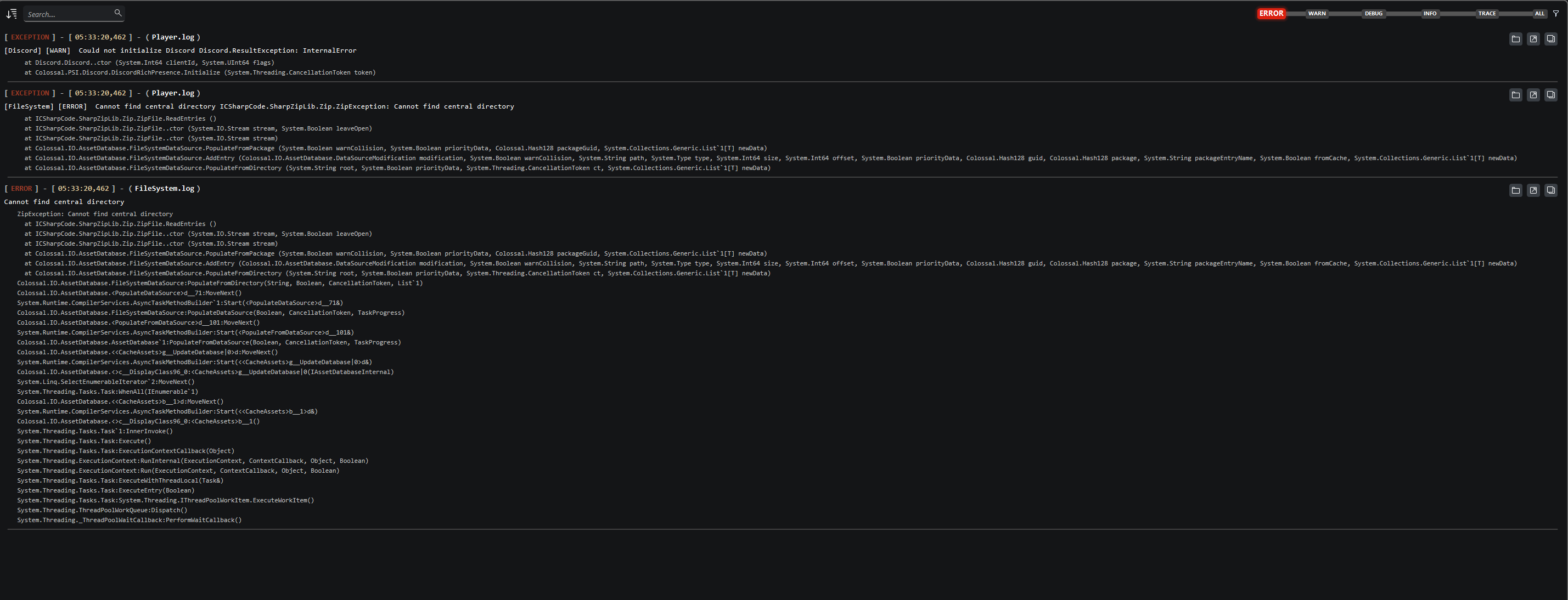 Game Crashes Randomly Without Reason, Could Only Find ERROR "Cannot find central directory ...