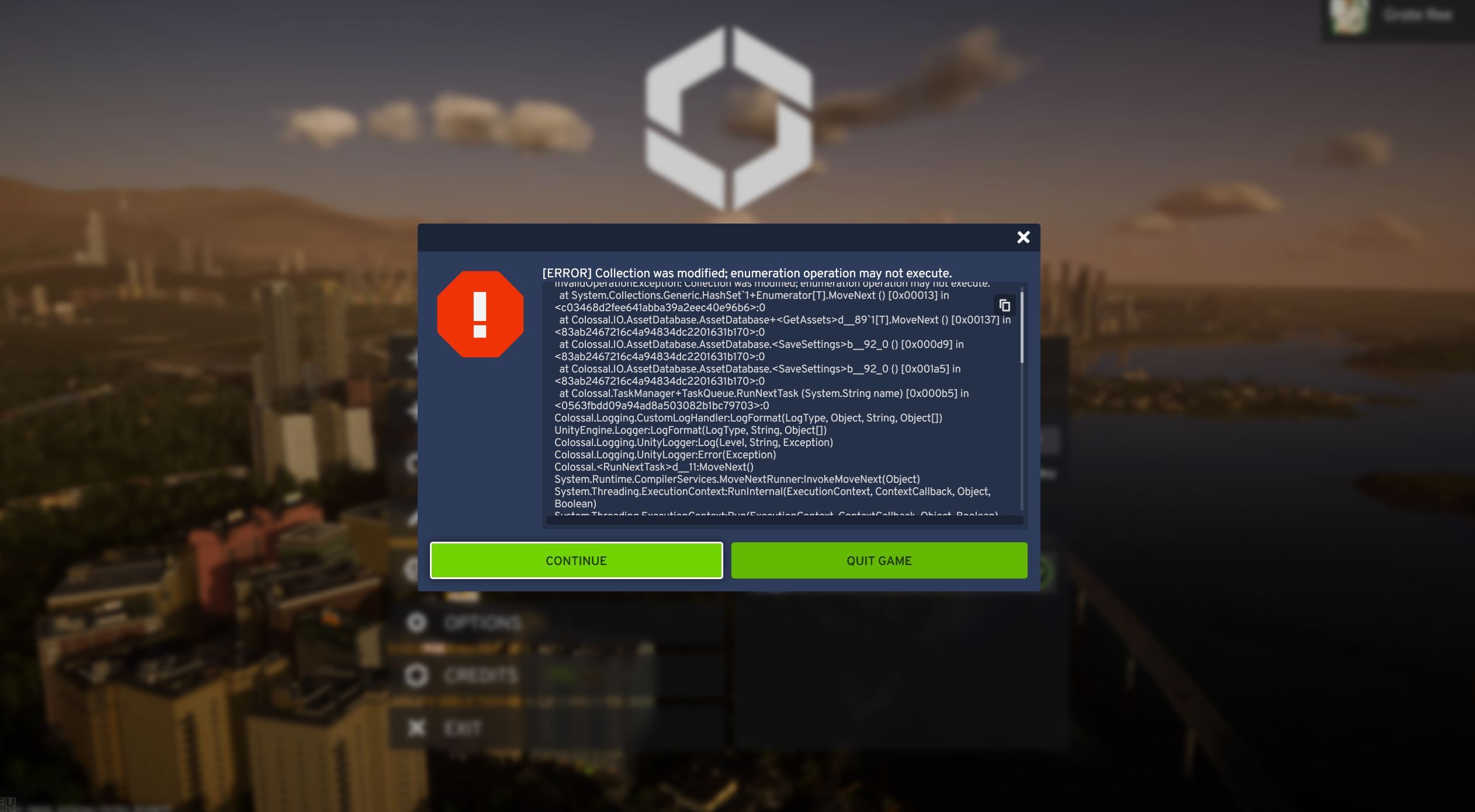 [ERROR] Collection was modified: enumeriation operation may not execute ...