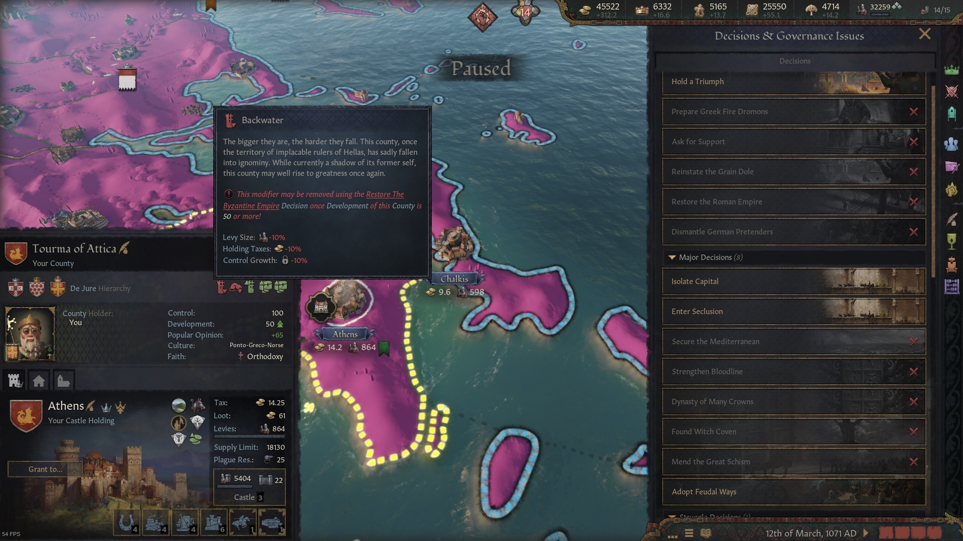 "Restore Hellas" decision to remove "Backwater" modifier not available when Byzantine emperor ...