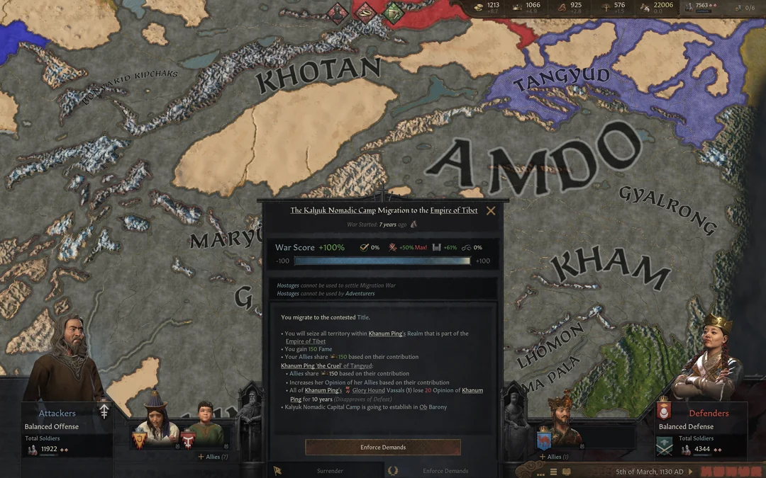 Bug? Feature? Why didn't I get the loser's whole kingdom when migrating into an Empire ...