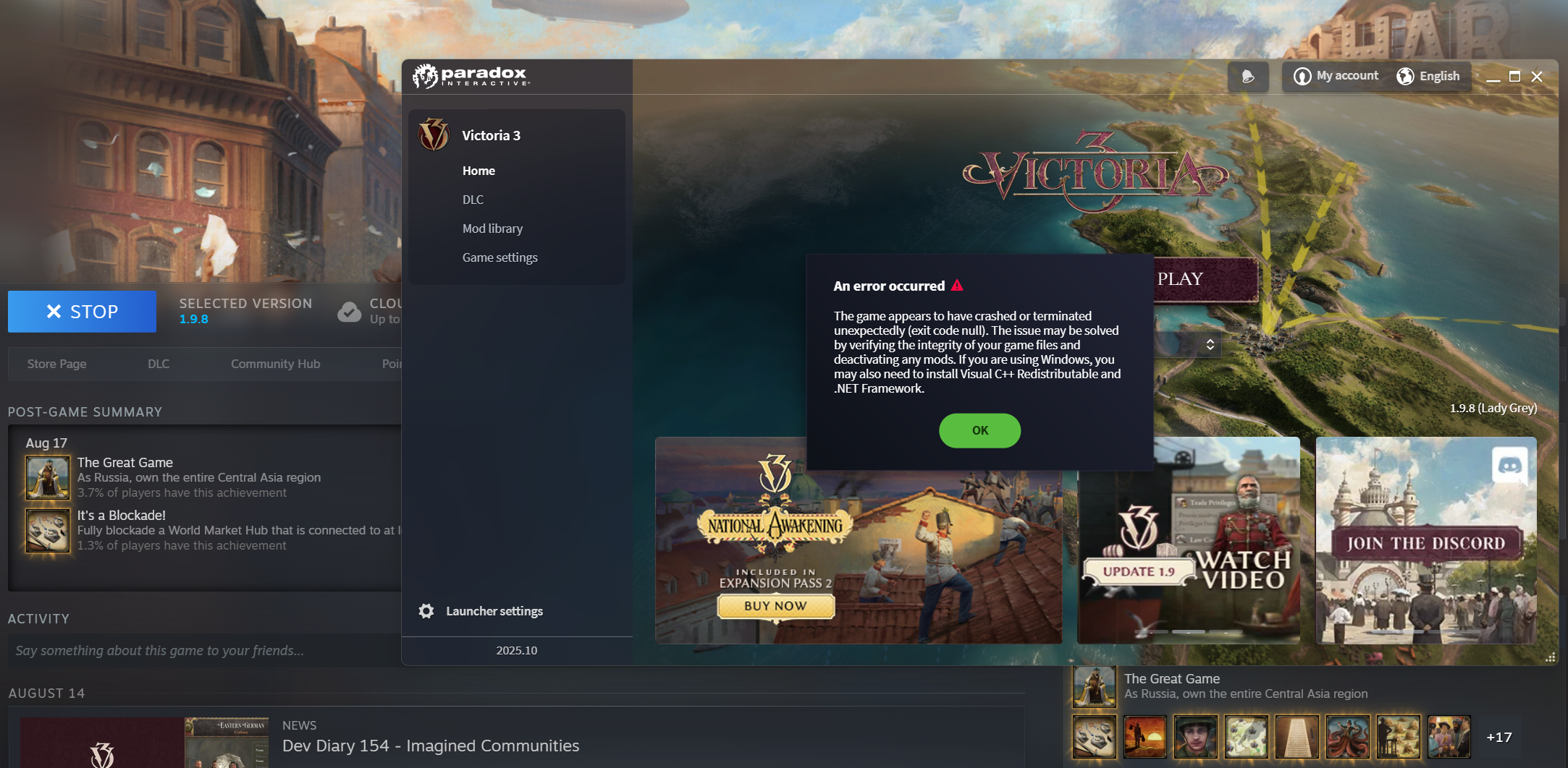 Game crashes to desktop when a new week ticks | Paradox Interactive Forums