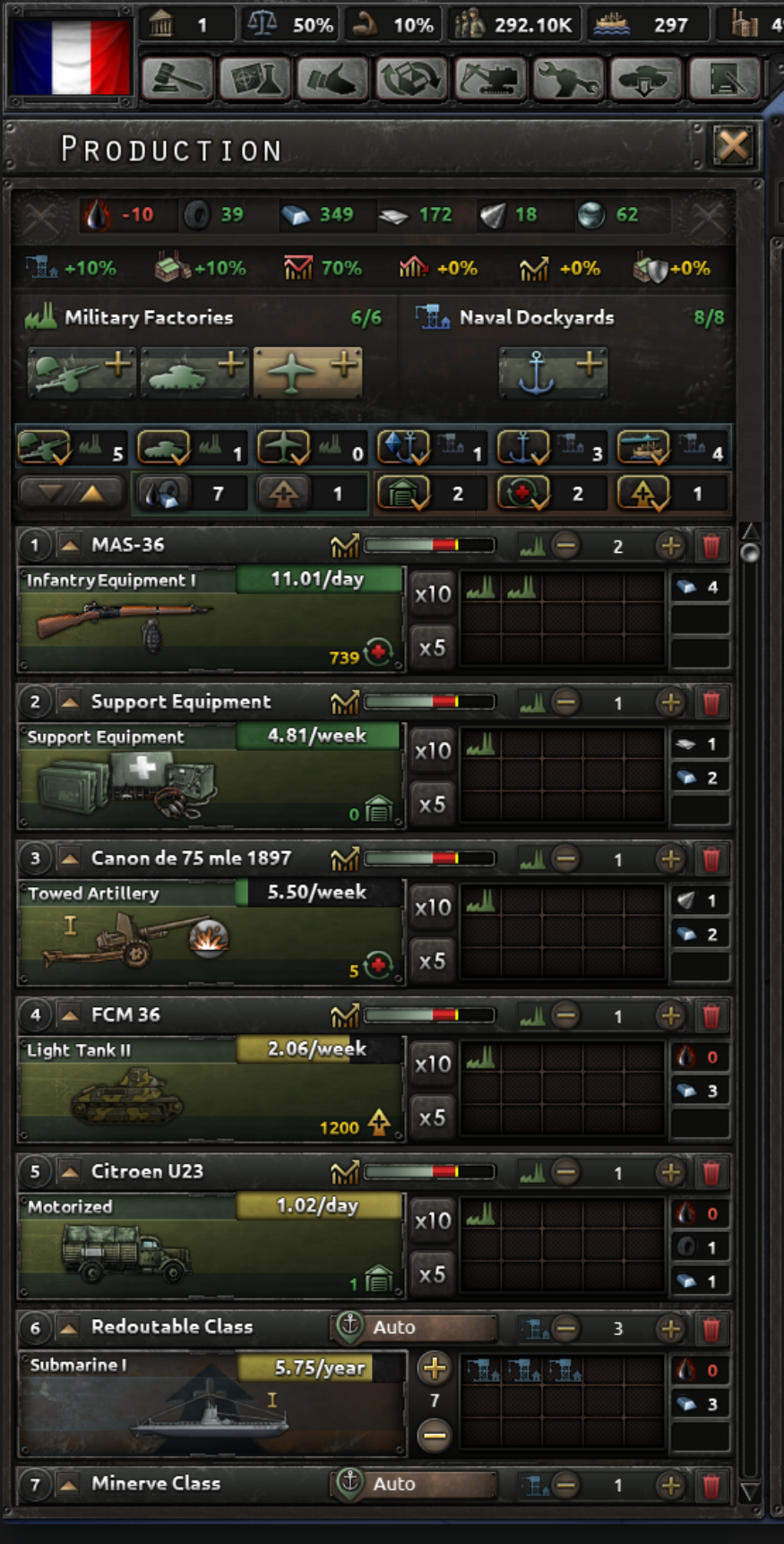FRA game-start airplane production? Would someone please post France's ...