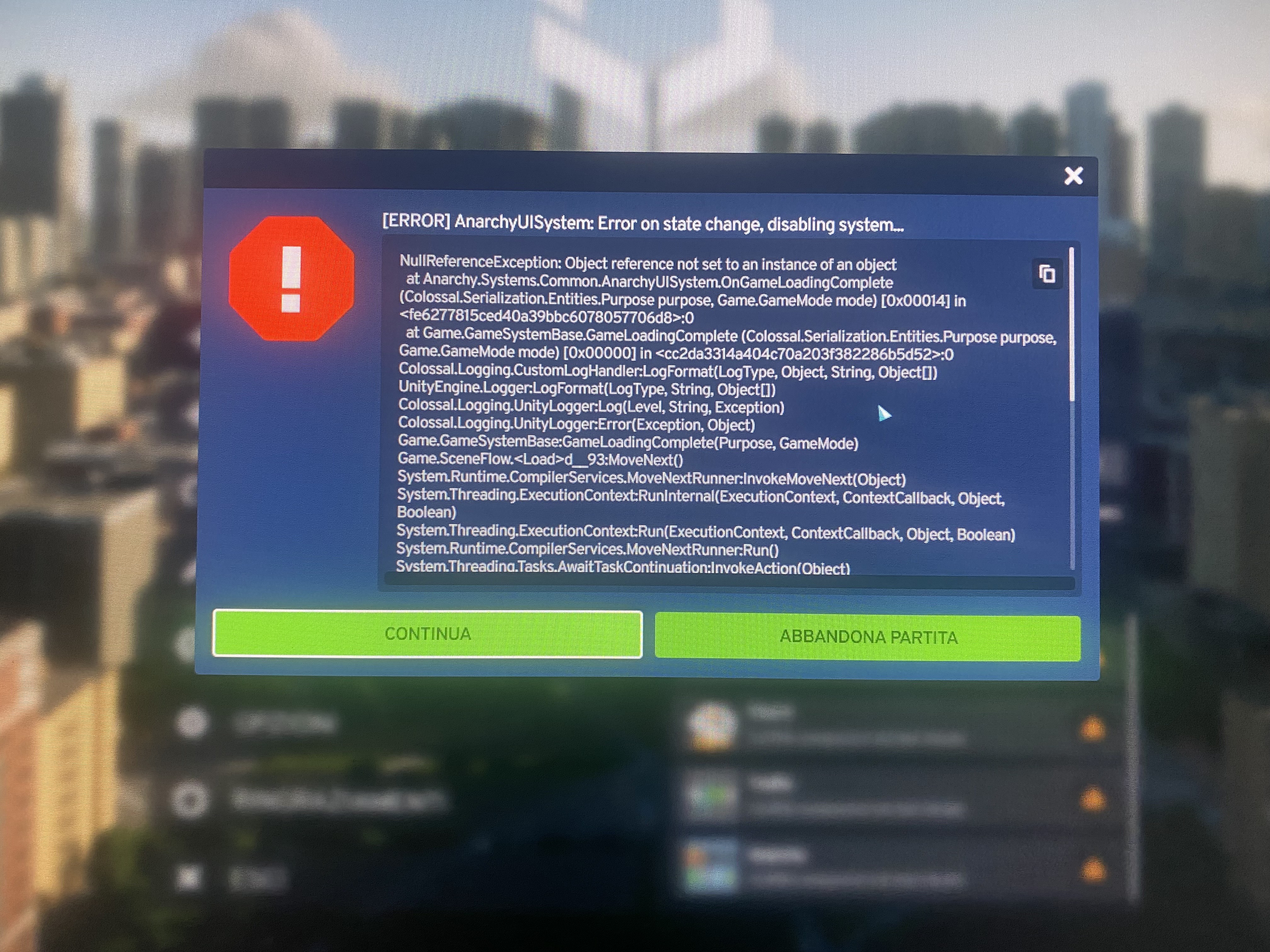 I can't play due to a file erro/bug with the mod modules. in the main menu an error tab appears ...