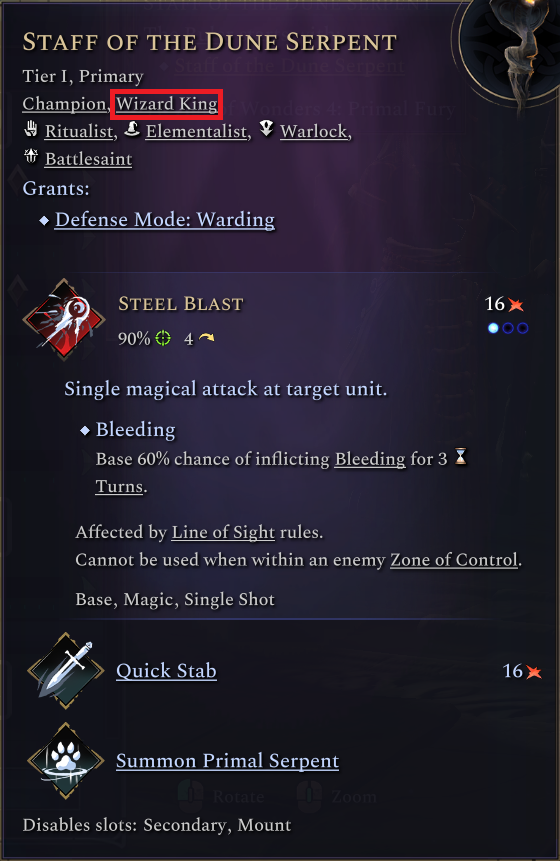 Primal staves are not available as starting equipment on Wizard Kings ...