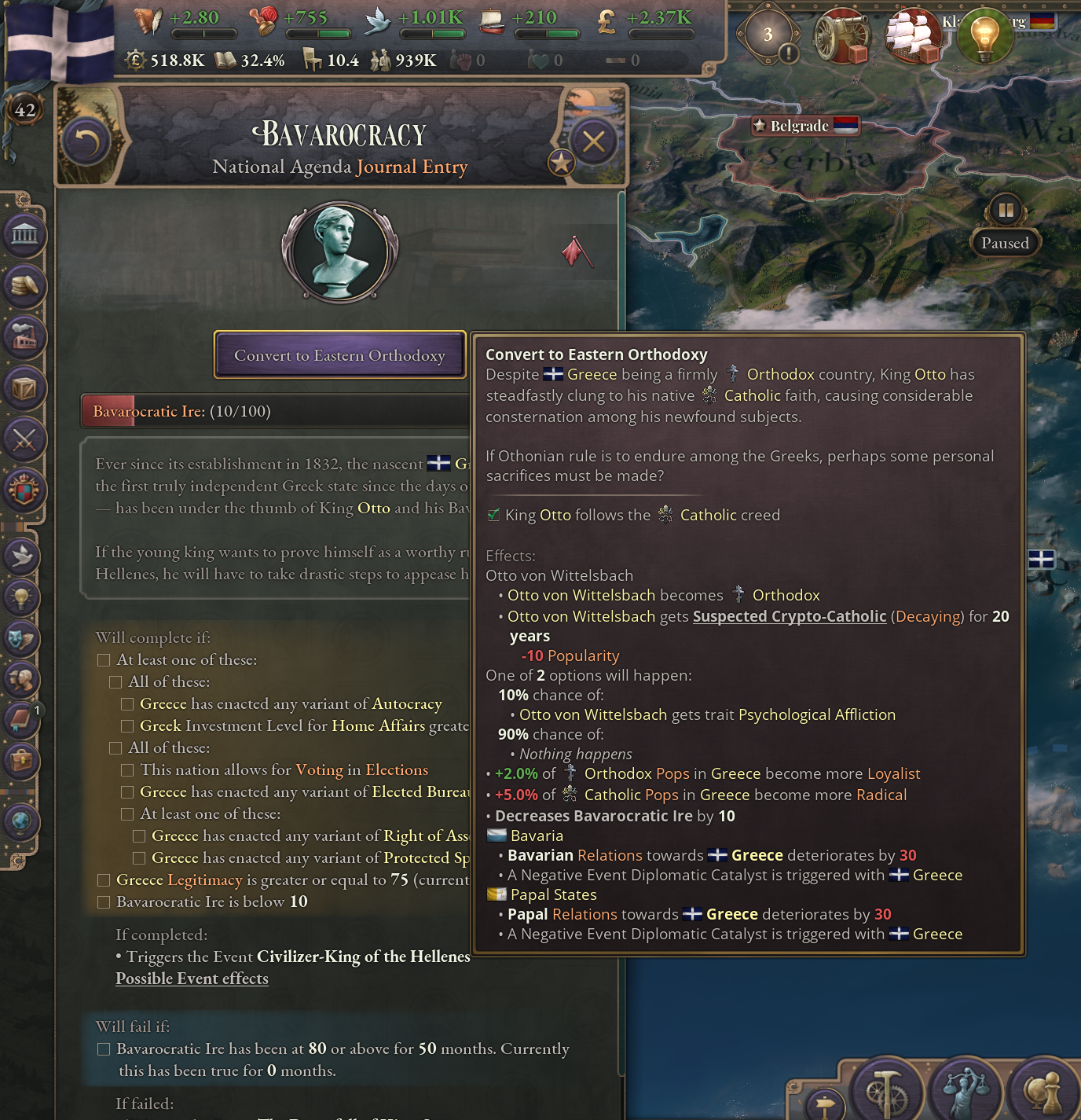 Choosing "Convert to Eastern Orthodoxy" in the Greece Bavarocratic ...