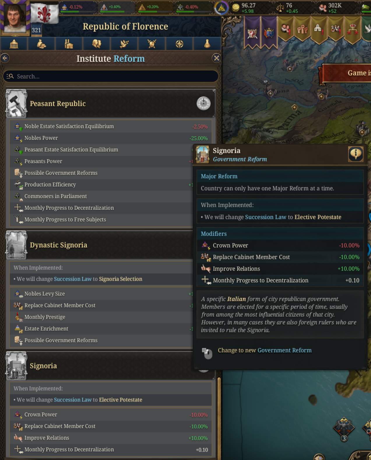 Duplicate - Florence: Can't choose a new government reform | Paradox Interactive Forums