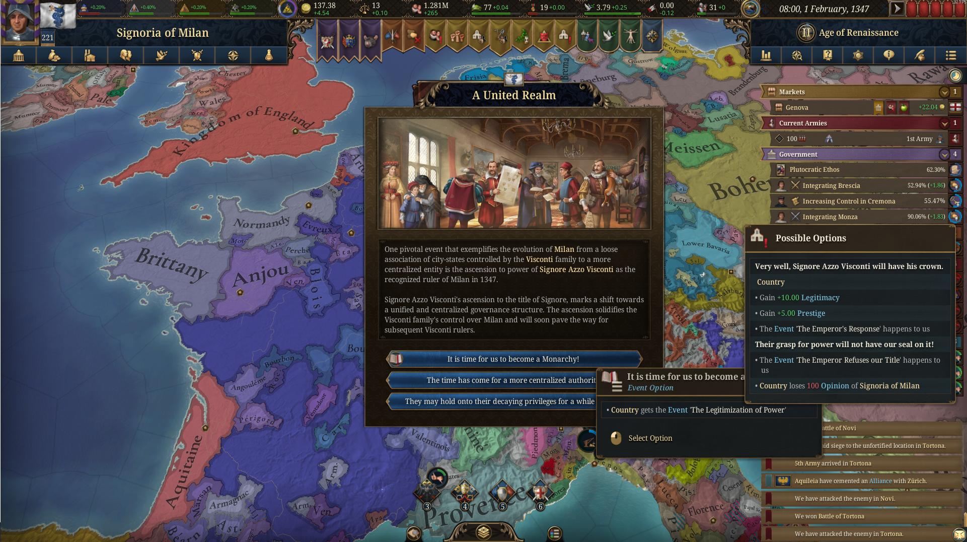 Milan Event "A United Realm" Has Bugged Option When no HRE Emperor | Paradox Interactive Forums