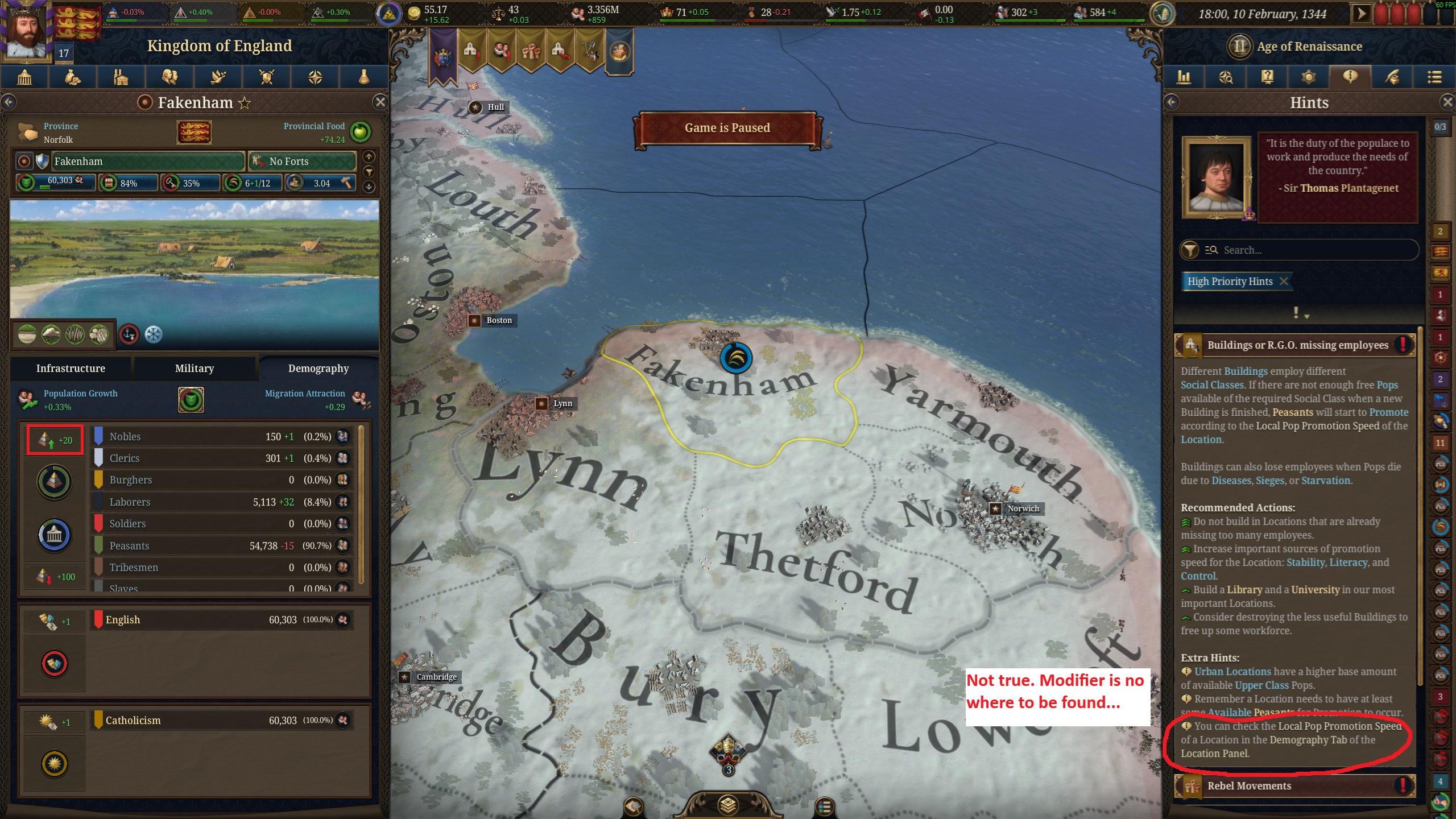 Not a Bug - Local Pop Promotion Speed modifier is meant to be shown on ...