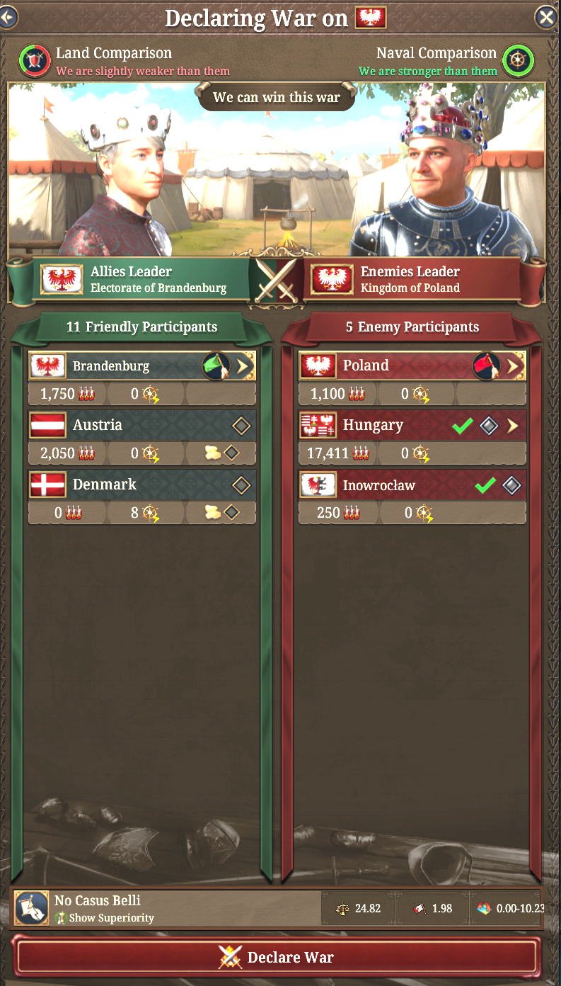 Casus Belli displays in Diplomacy screen but is no longer available when Declaring war | Paradox ...