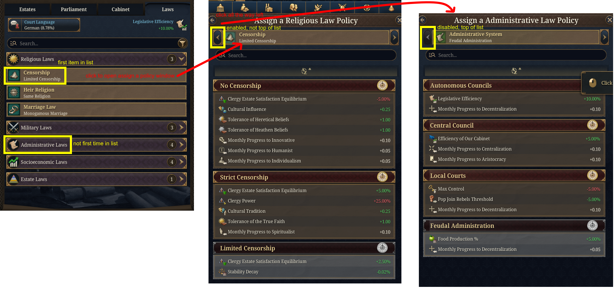 Policy categories are in two different orders on Laws tab and the ...