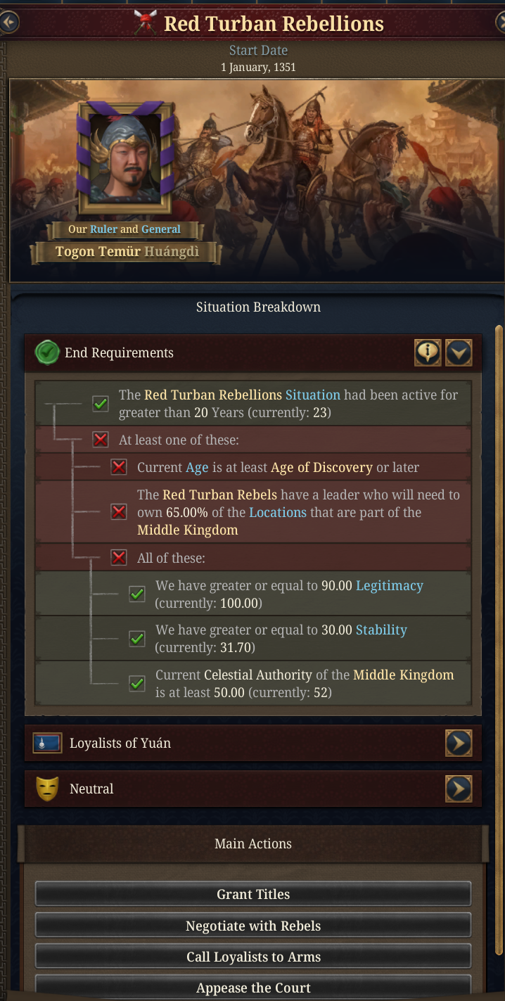 Duplicate - I can't put an end to the red turban rebellion situation ...