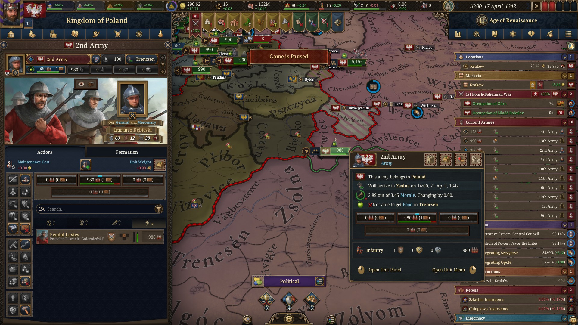 Armies appear at various positions on the general map instead of their ...