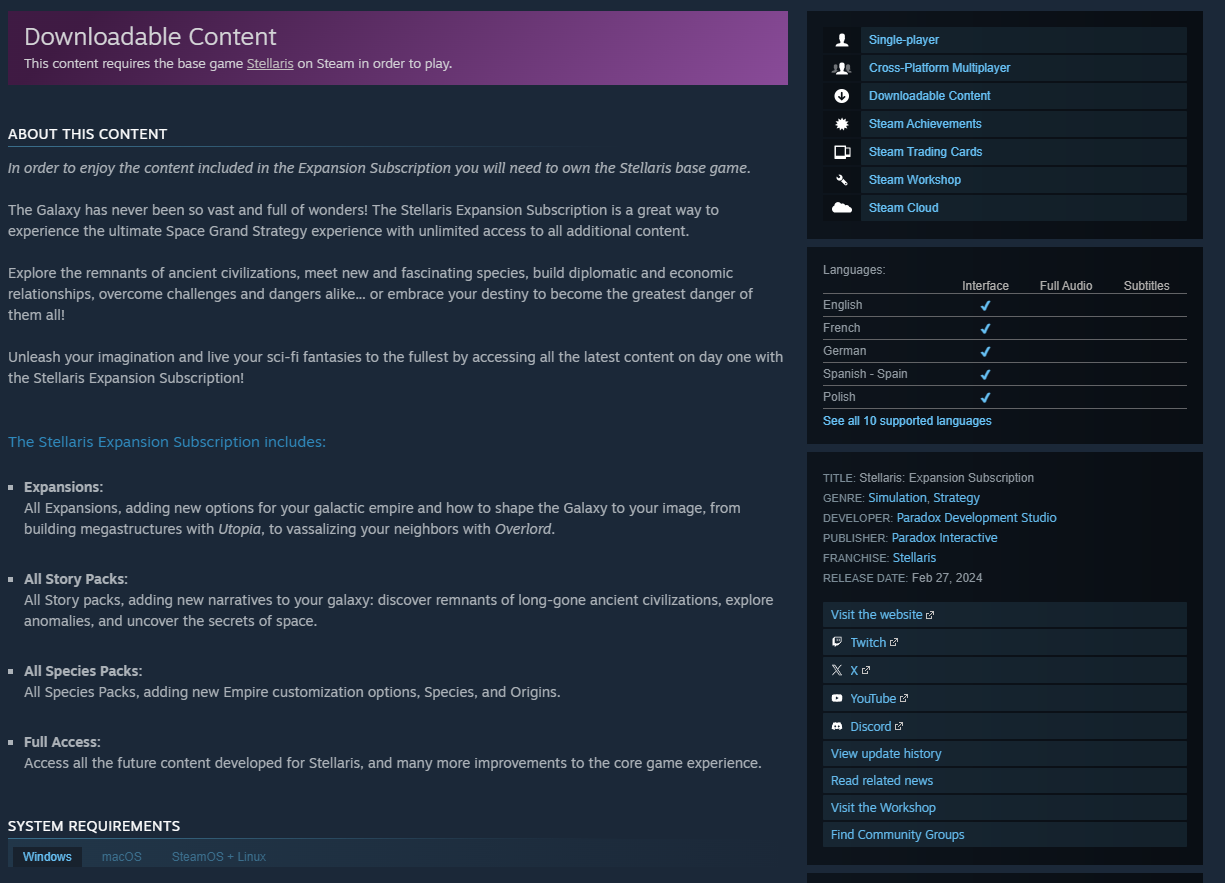 Stellaris: Expansion Subscription | Paradox Interactive Forums