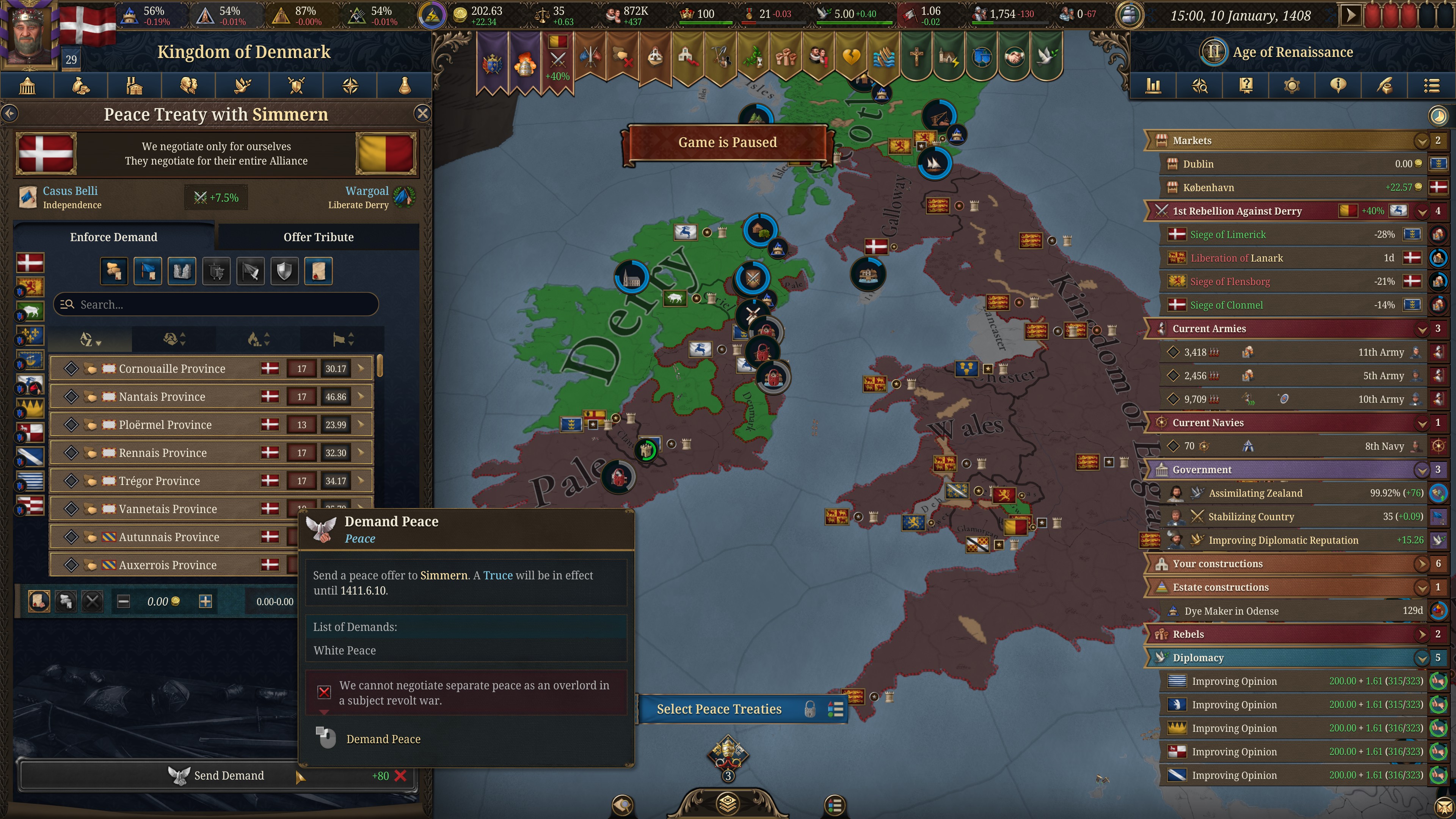 Vassal rebellion vs another vassal from another overlord: you can't peace out war or win th war ...