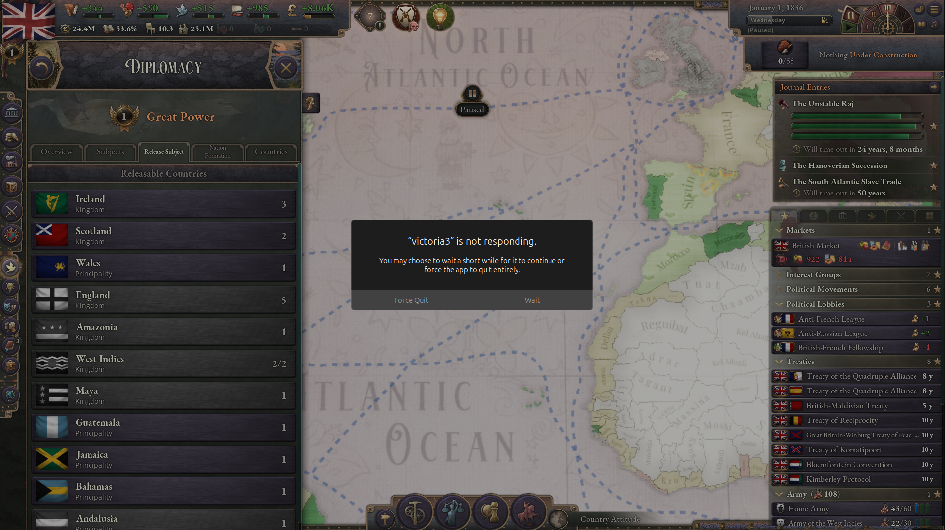 Gameplay - crash to desktop on releasing 6th country | Paradox ...