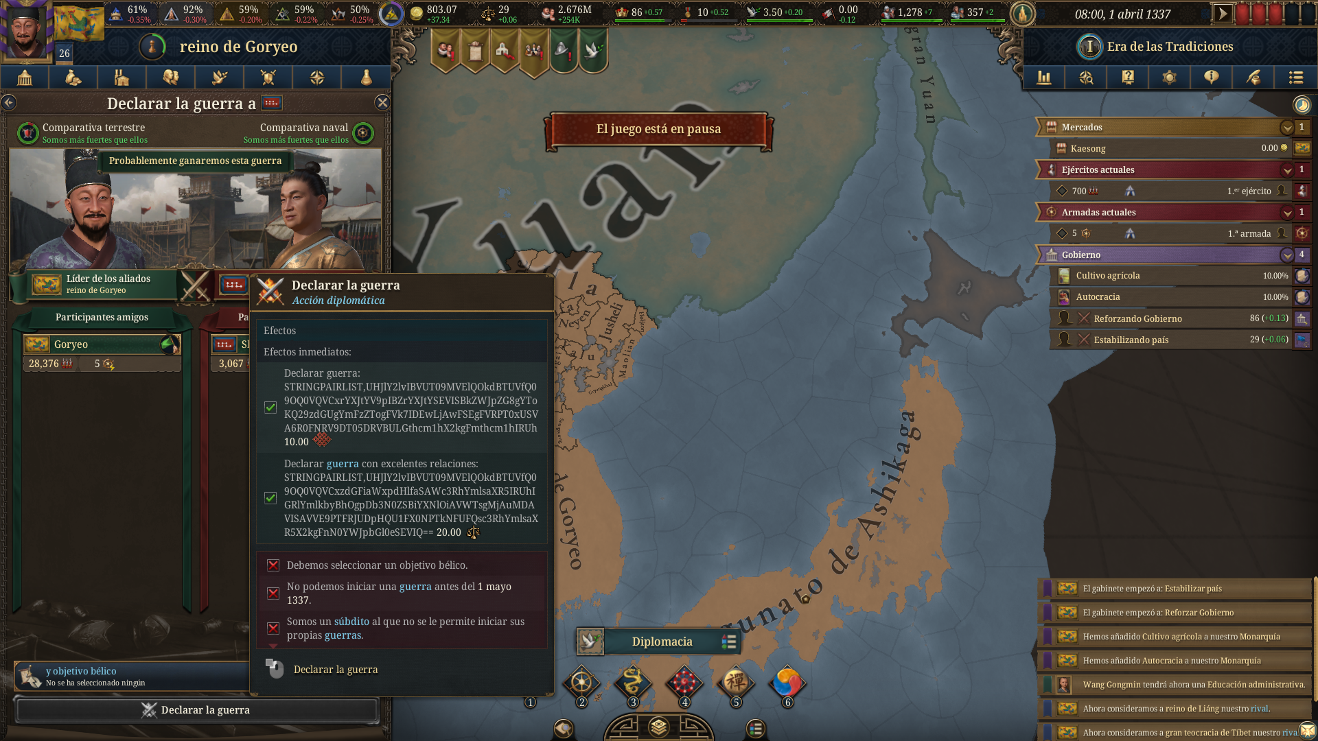 Error in the text when trying to declare war Play as Korea | Paradox ...