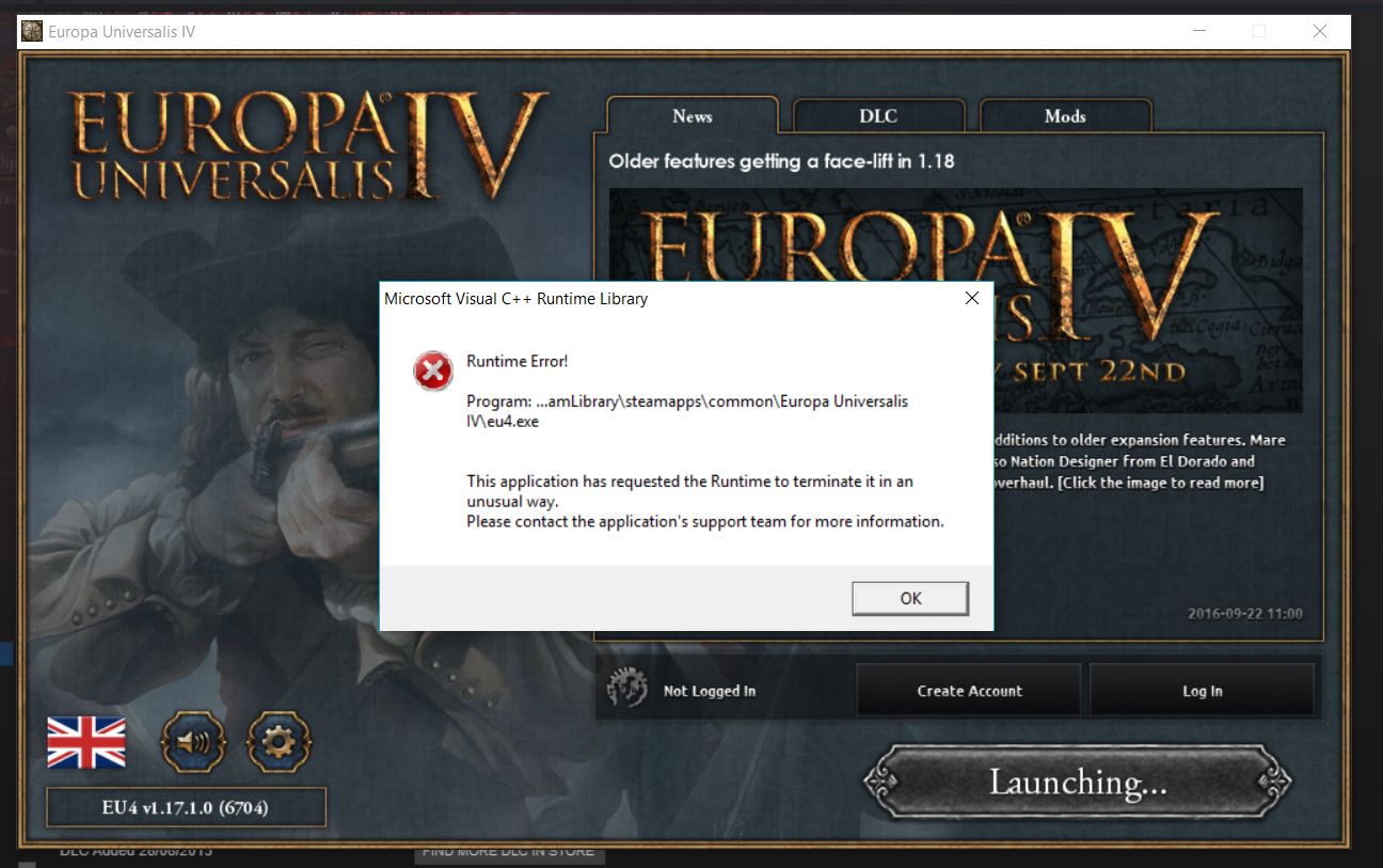 Runtime Error Windows 10 | Paradox Interactive Forums