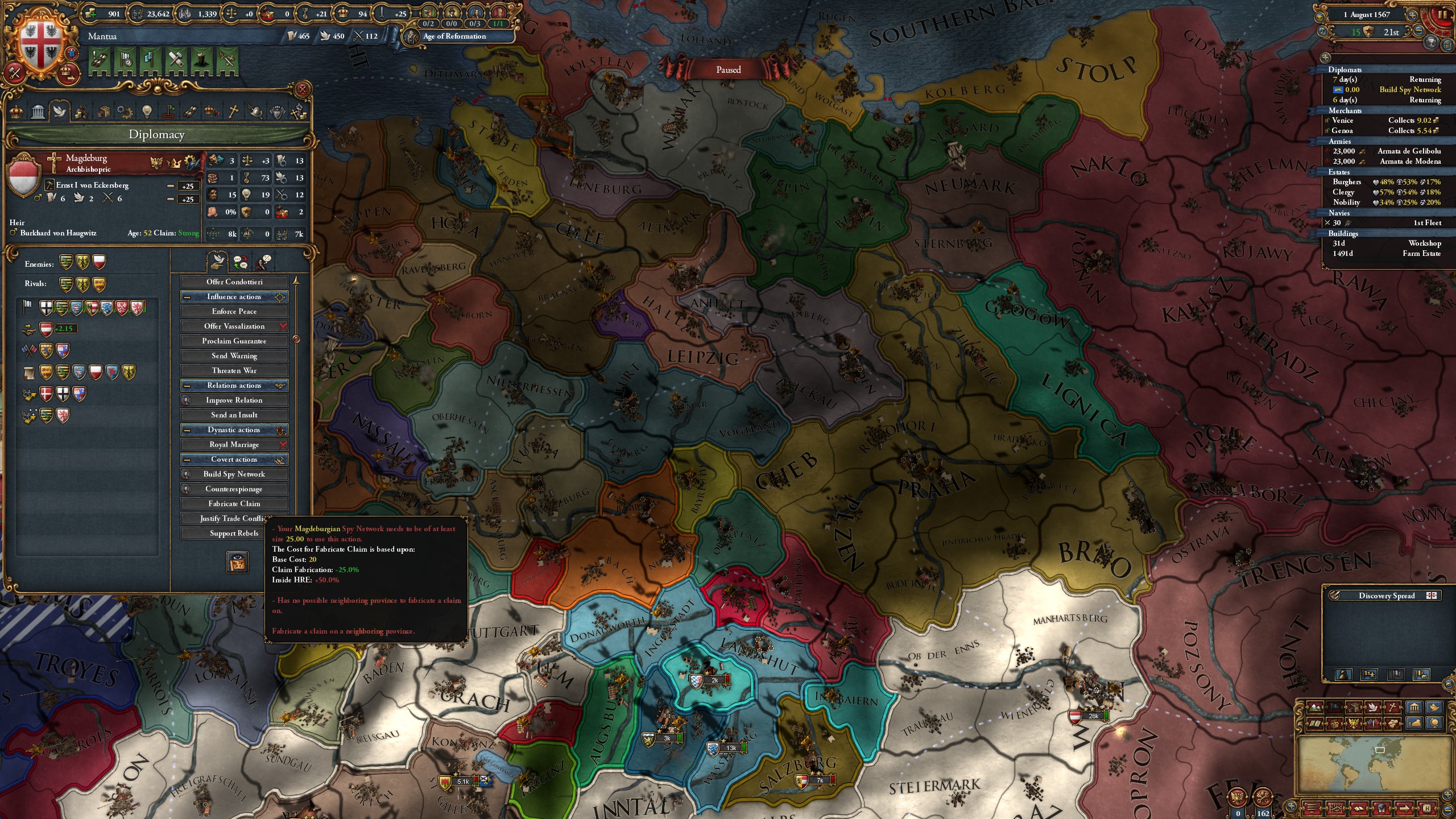 I cant create claims inside the HRE in nations that arent bordering me ...