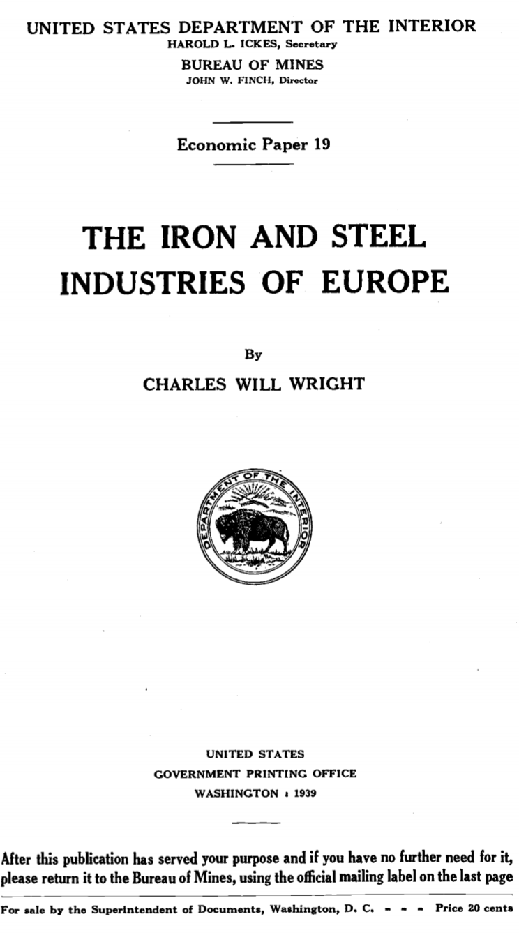 1939 map of iron mining districts, steel centers, and coal fields in ...