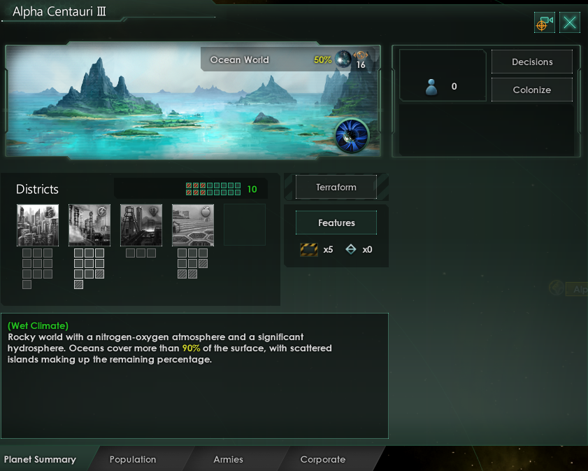 Feeder colonies (limited to mine/farm/generator districts) vs developed colonies (which consume ...
