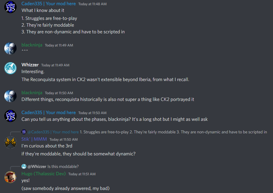 Some more info about Struggles from devs in the Modding DIscord ...