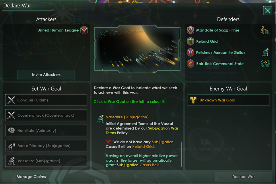 Unable to wage subjugation war | Paradox Interactive Forums