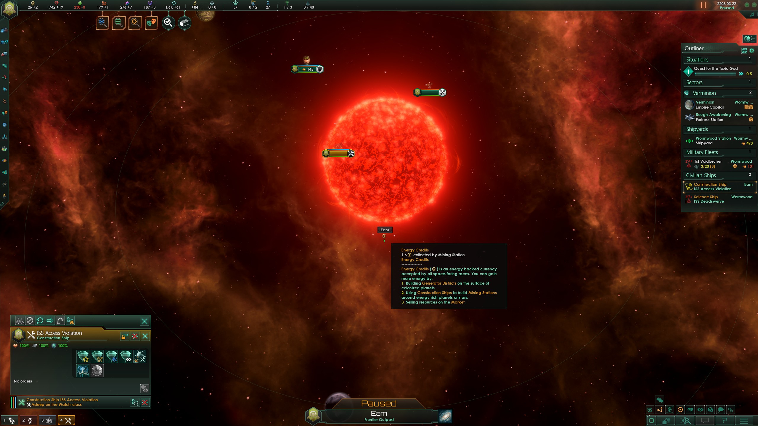 Stellaris - After constructing a starbase as Knights of the Toxic God ...