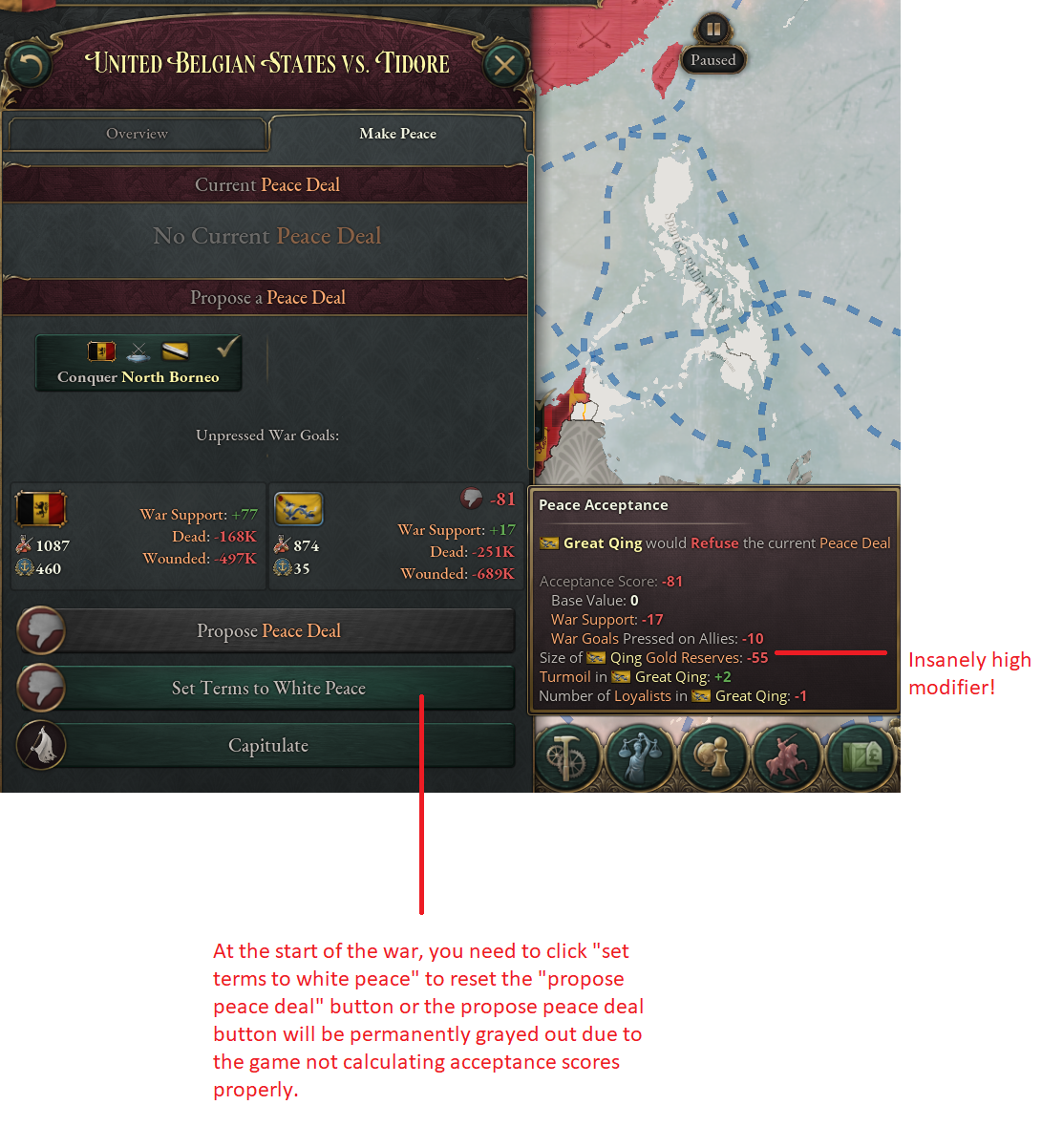 The reason why the AI will almost never accept a peace deal and you have to force capitulate ...