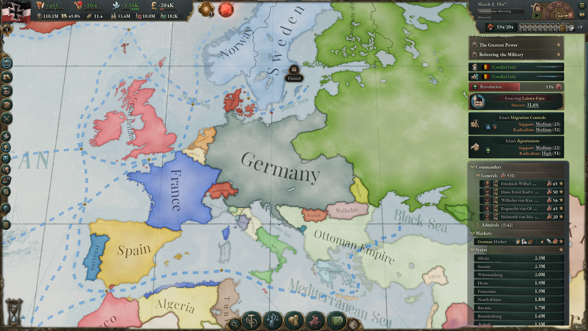Guide to Form Great Germany in 1845 (North Germany + South Germany) as ...